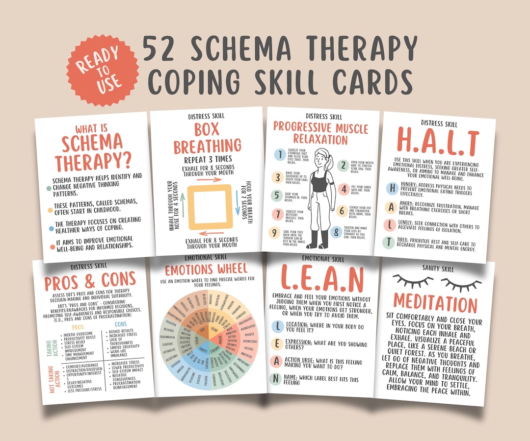 52 Schema Therapy Coping Skill Cards, Somatic Therapy, DBT Mindfulness ...