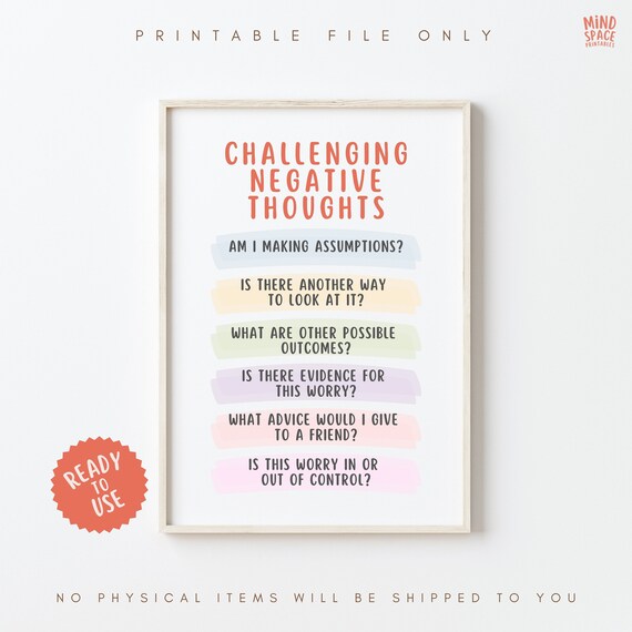 Challenging Negative Thoughts Poster Therapy Office Calming - Etsy