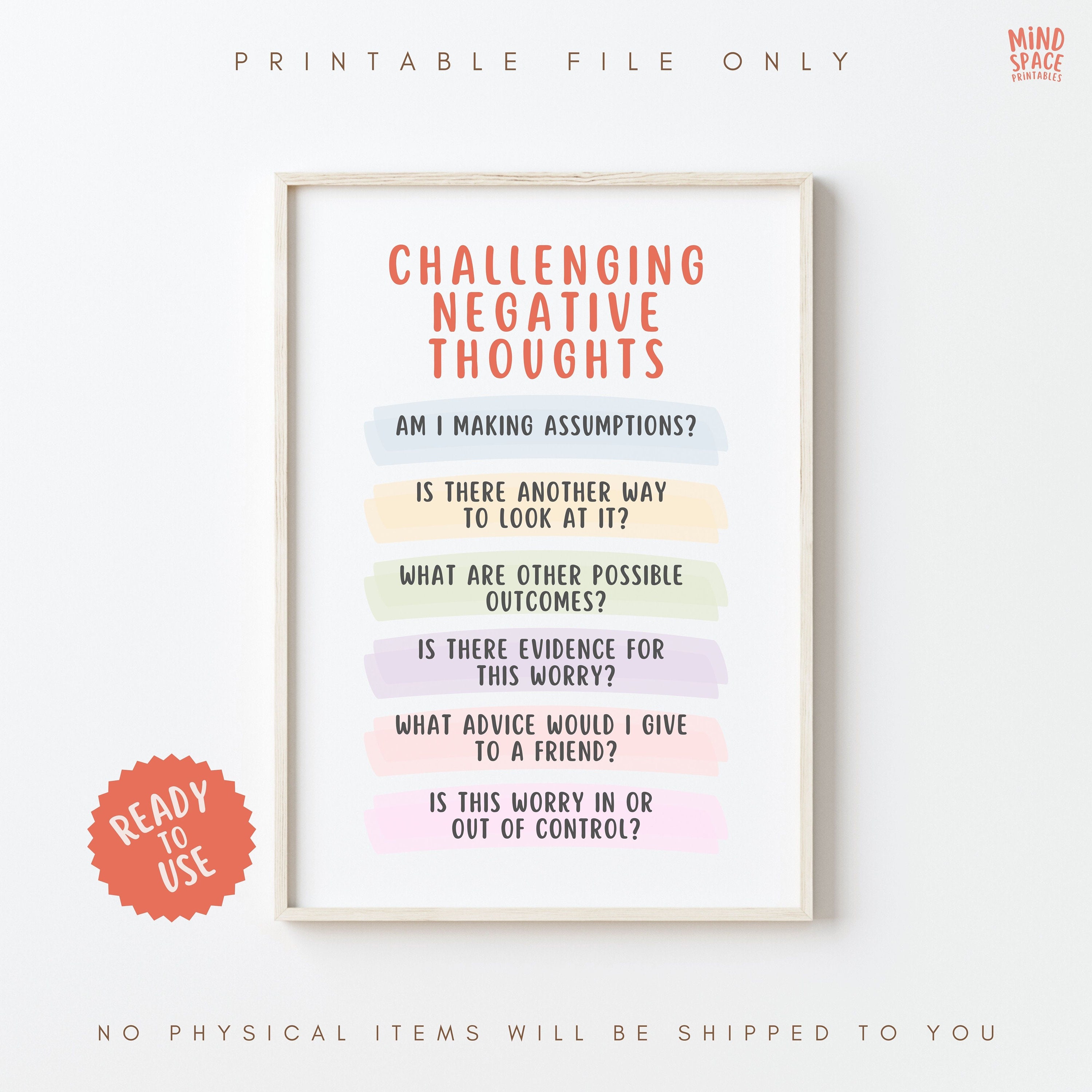 Challenging Negative Thoughts Poster, Therapy Office, Calming Corner ...