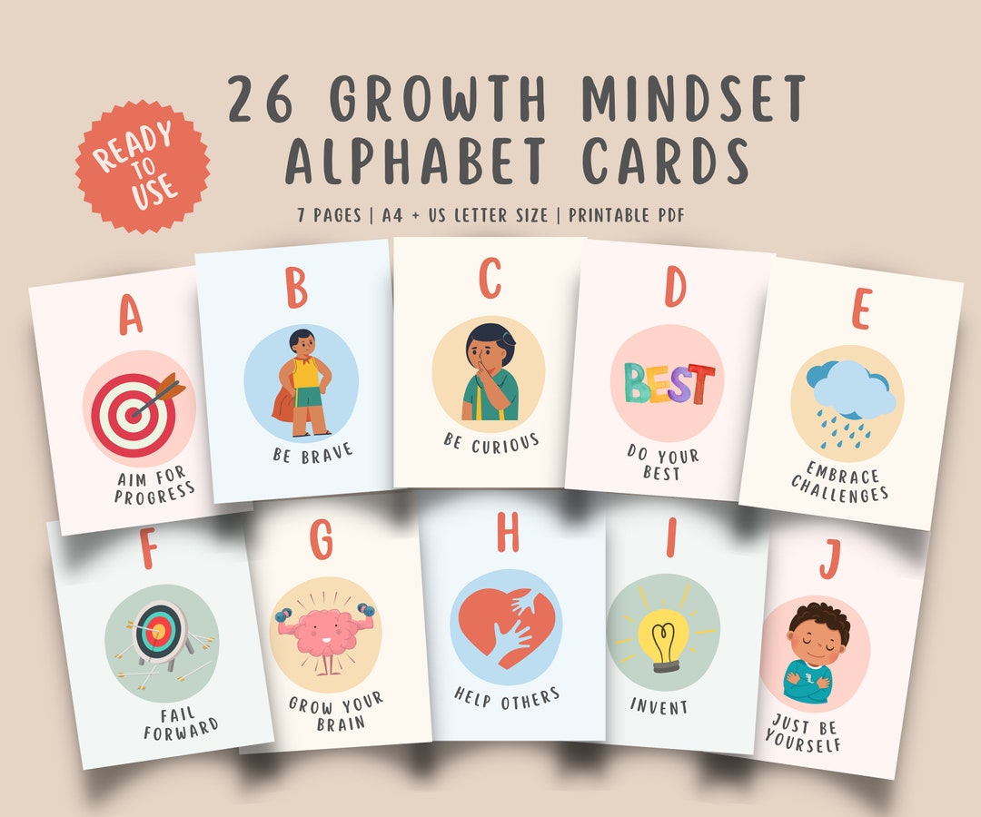 26 Growth Mindset Alphabet Flashcards for Kids Teens, Coping Strategies ...