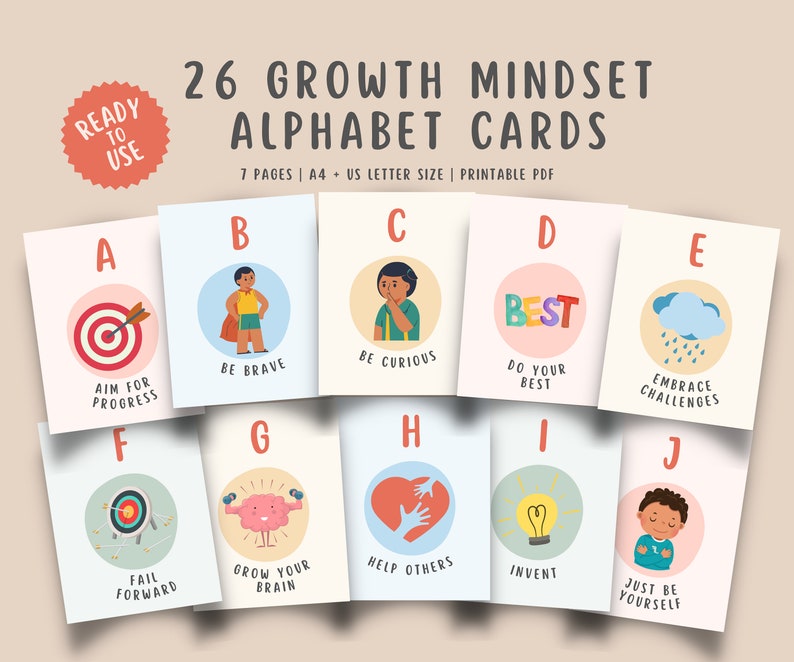 26 Growth Mindset Alphabet Flashcards for Kids Teens Coping - Etsy