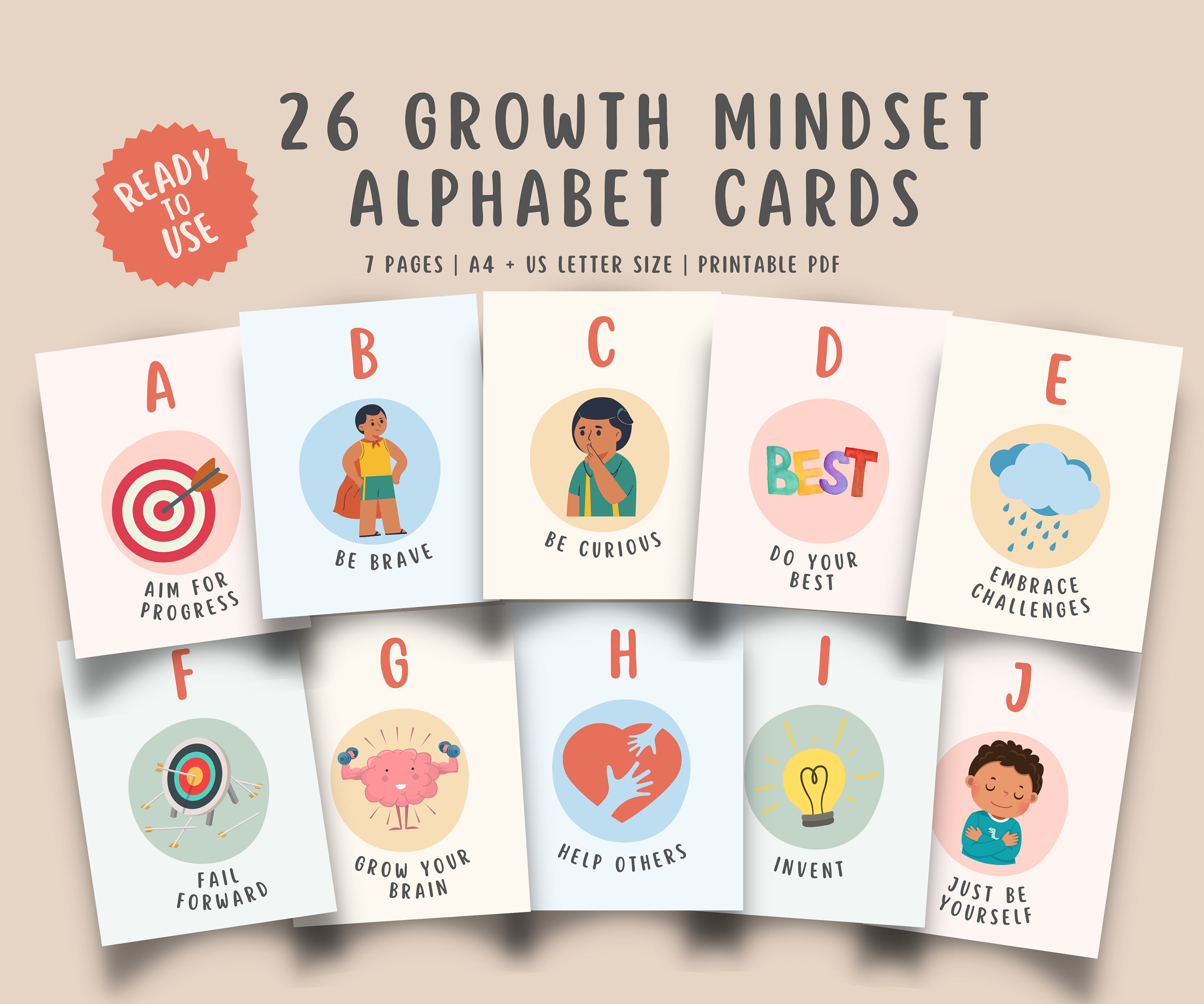 26 Growth Mindset Alphabet Flashcards for Kids Teens Coping - Etsy