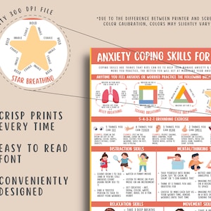 Anxiety Coping Skills Print for Kids, Stress Relief Mental Health ...