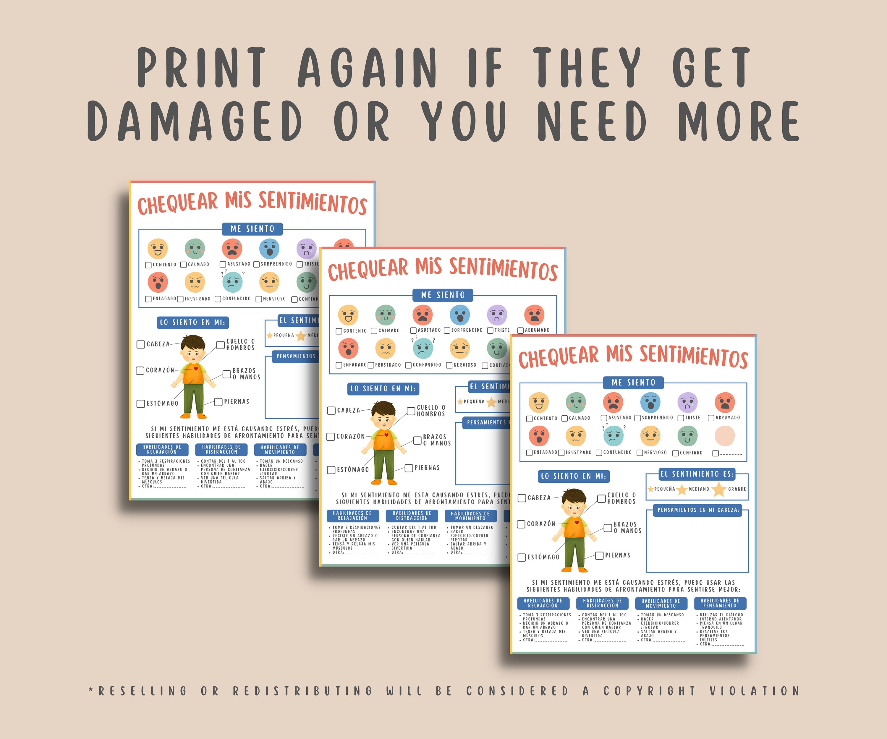 Feelings Check-in Spanish Worksheet for Kids & Teens - Etsy