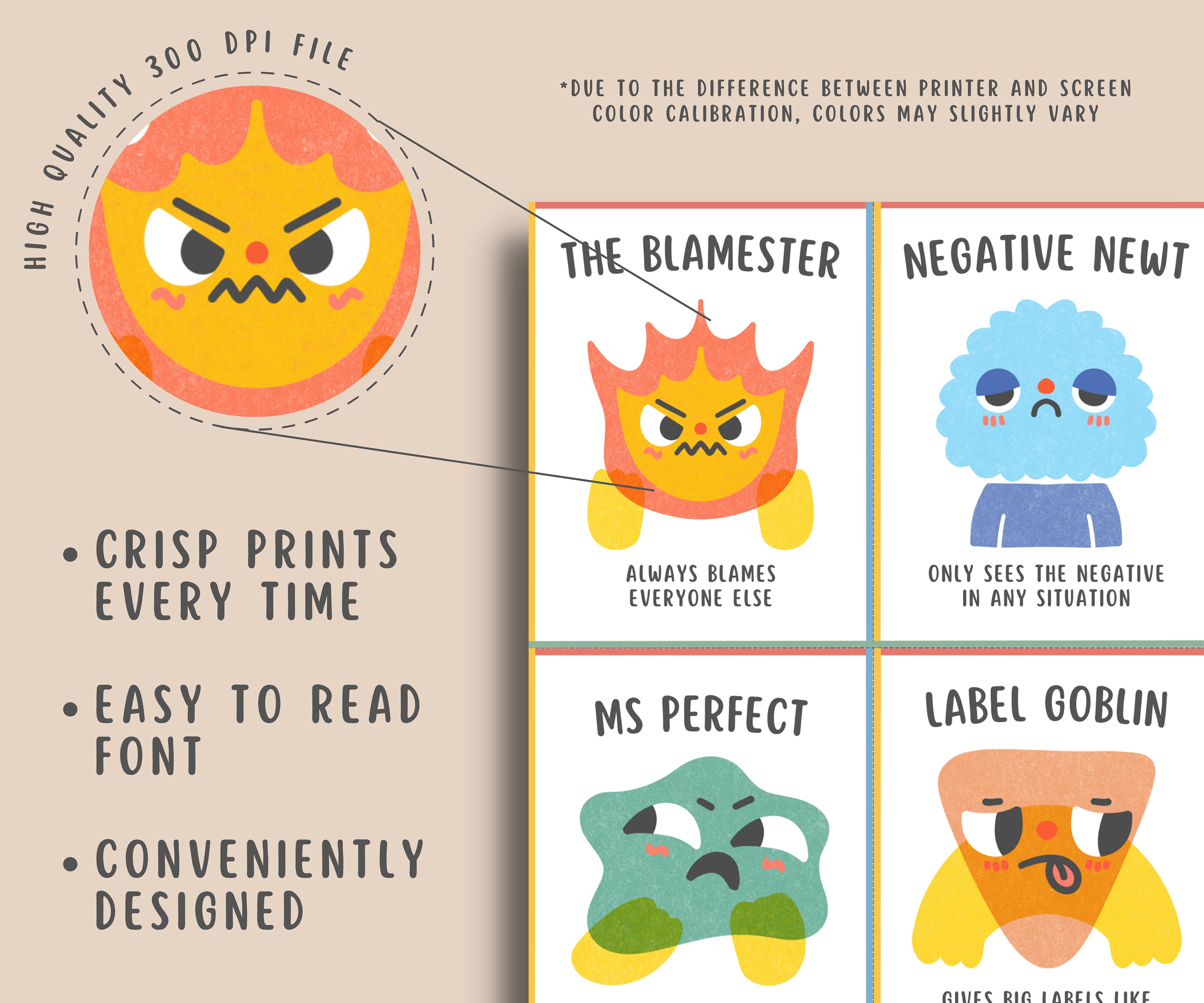 12 Thought Monsters Flashcard for Kids Teens, Thinking Traps Children ...