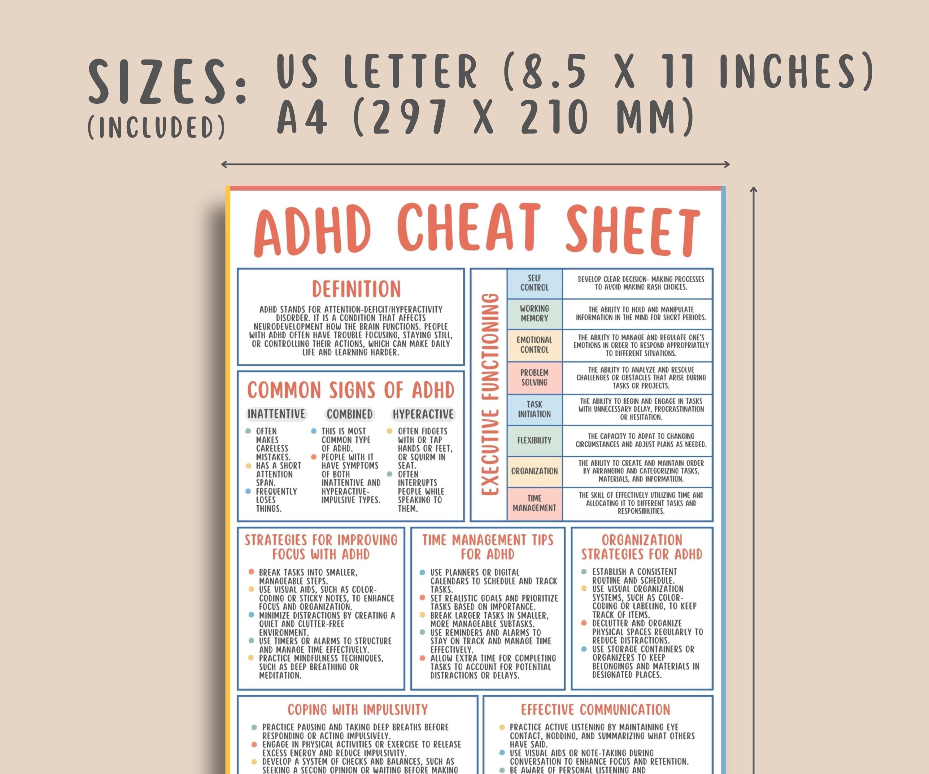 ADHD Cheat Sheet, Attention Deficit Hyperactivity Disorder Resources ...