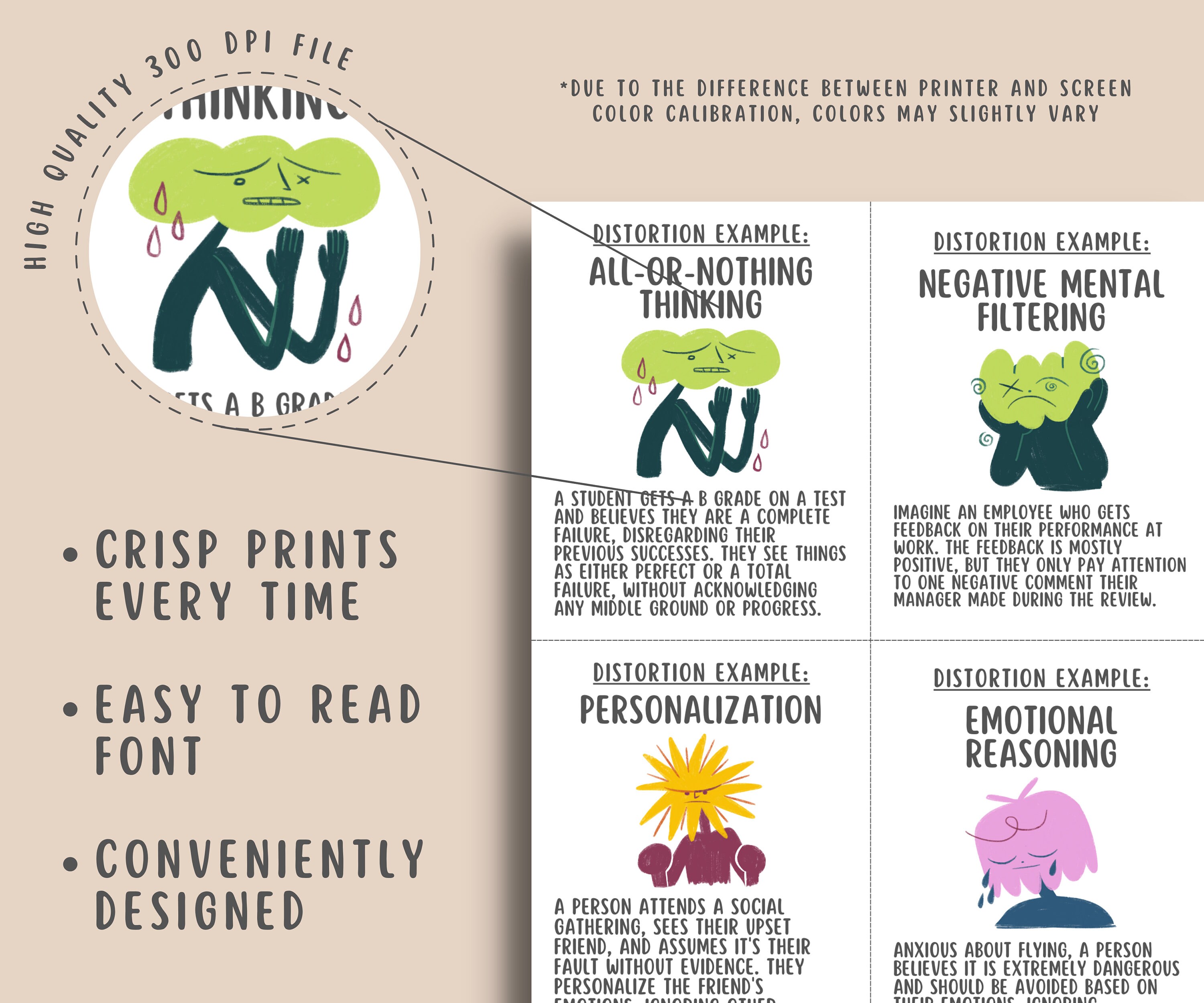 57 Cognitive Distortion Cards, DBT Coping Skill Cards, Unhelpful Ways ...