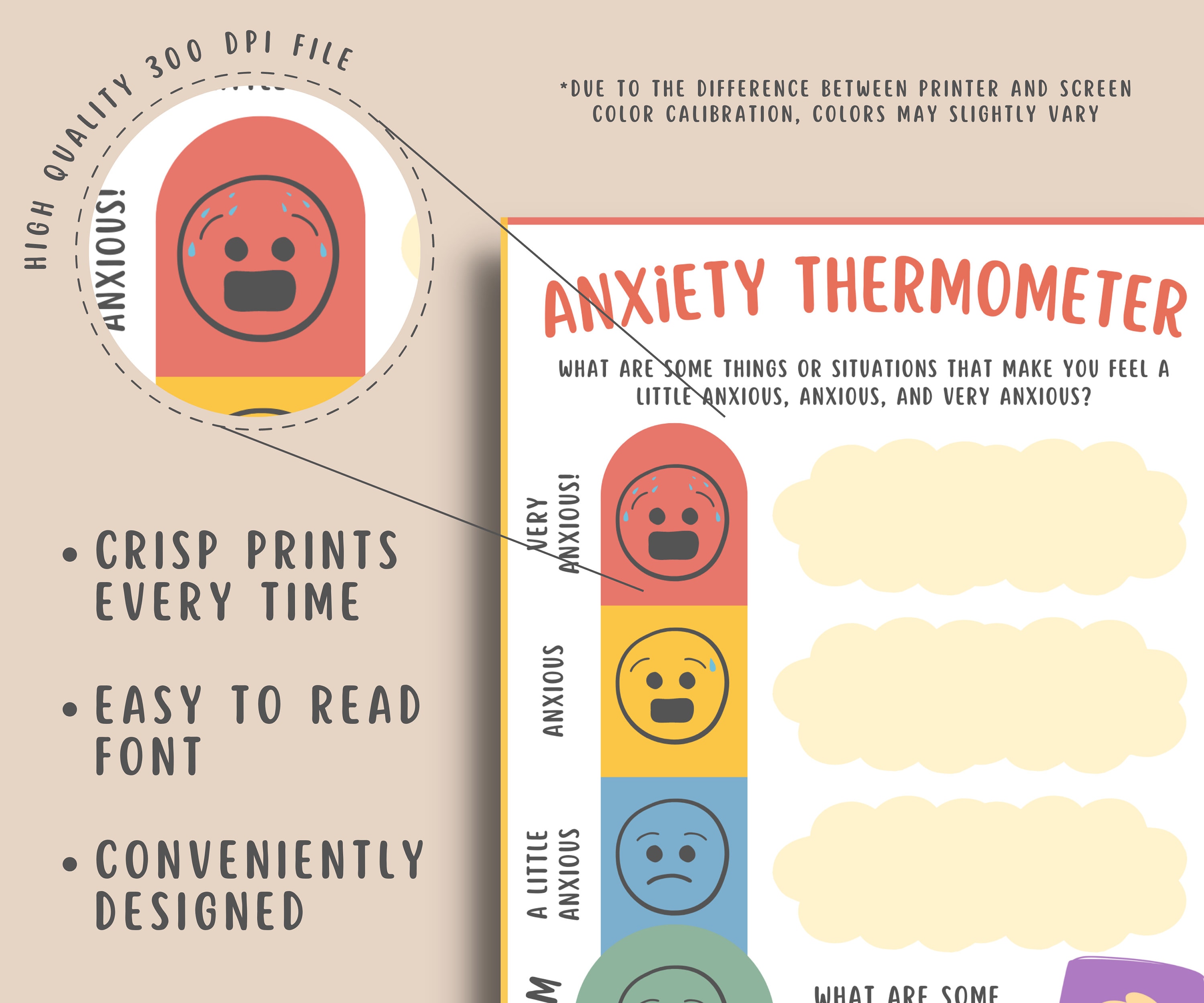 Anxiety Thermometer Worksheet for Kids and Teens, Help Children With ...