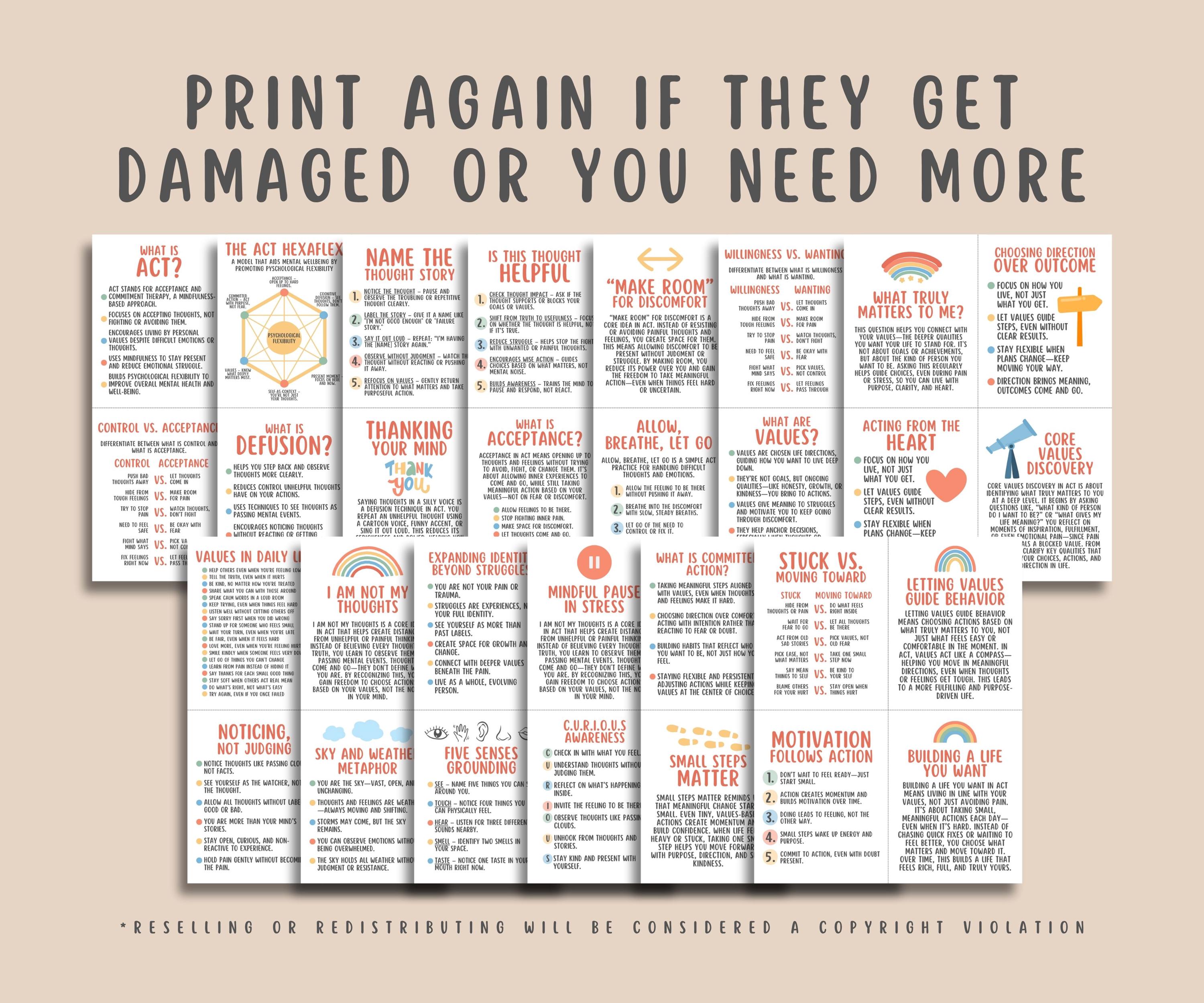 52 ACT Flashcards, Acceptance and Commitment Coping, Mental Health ...
