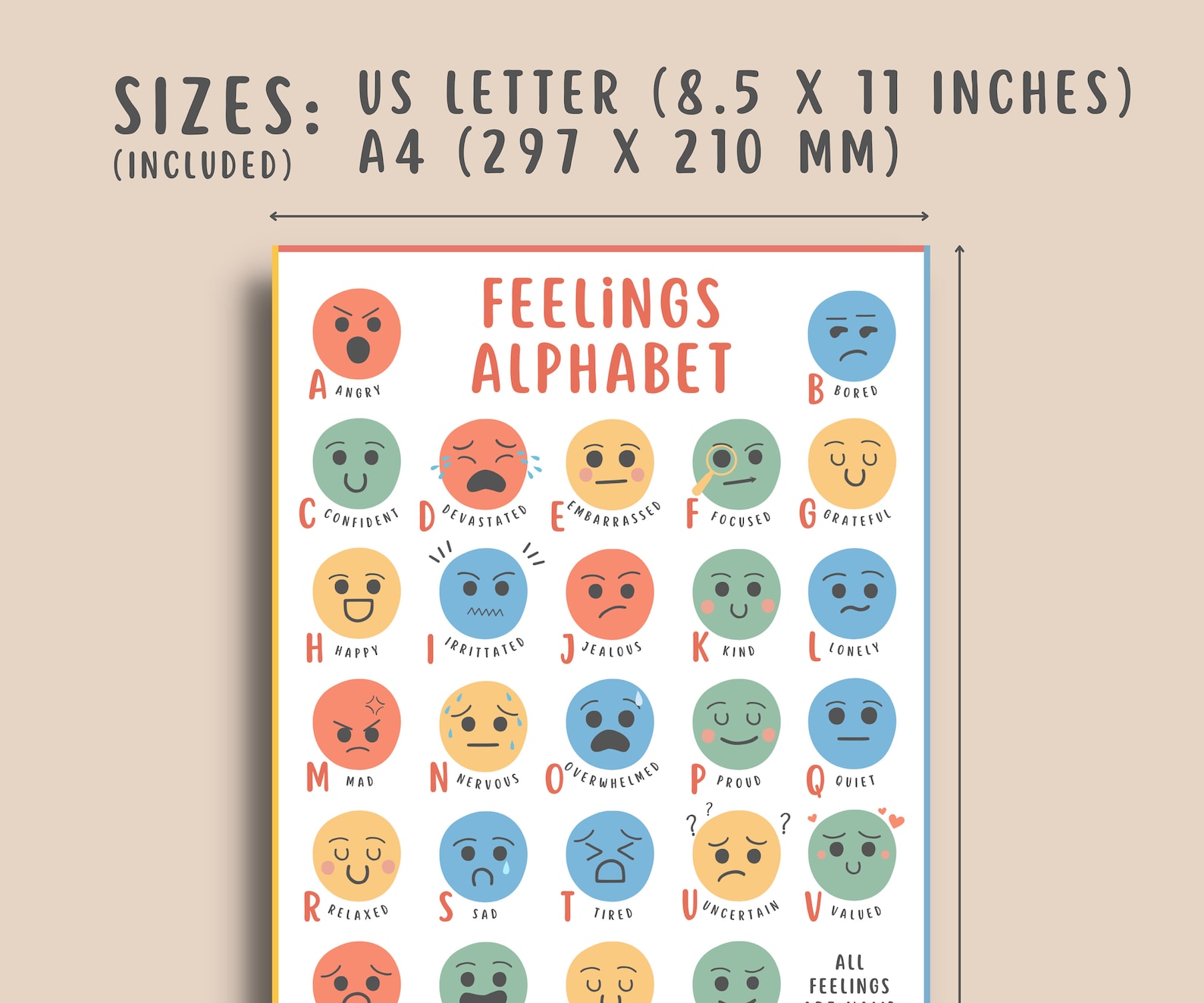 Feelings Alphabet Chart for Kids, Emotions Poster for Toddlers ...