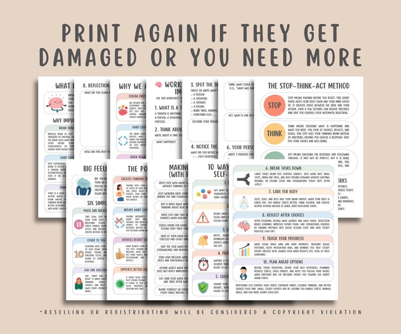 Stop Think Act Impulse Control Worksheets, Self Control Skills, CBT ...