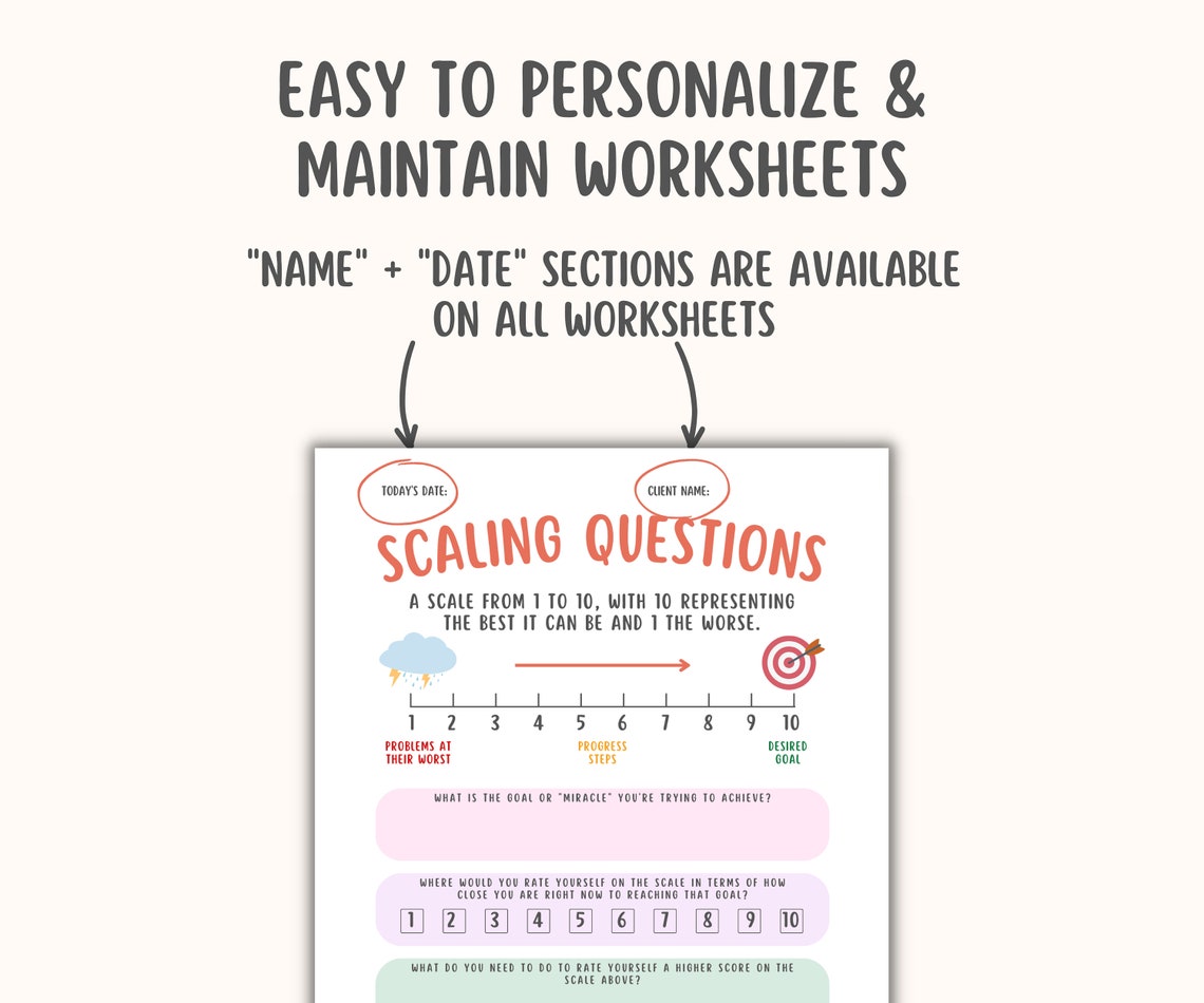 Scaling Questions Worksheet SFBT Worksheets Solution Focused Therapy ...