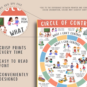 Circle of Control for Kids Teens Handout, Mental Health Digital ...