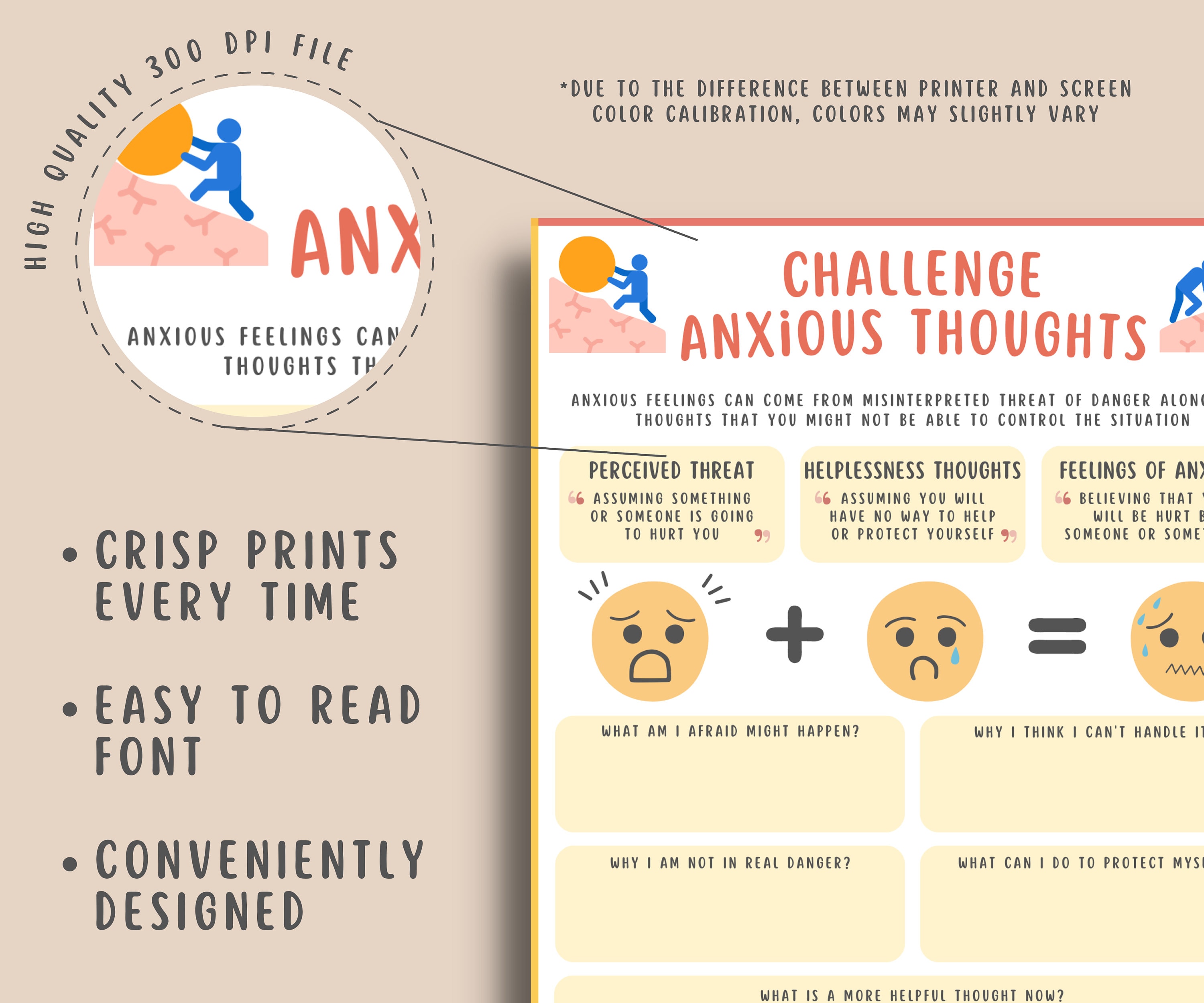 Challenging Anxious Thoughts Worksheet for Kids and Teens - Etsy