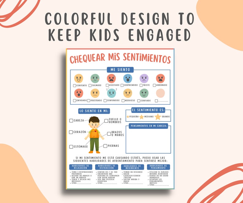 Feelings Check-in Spanish Worksheet for Kids & Teens, Emotional ...