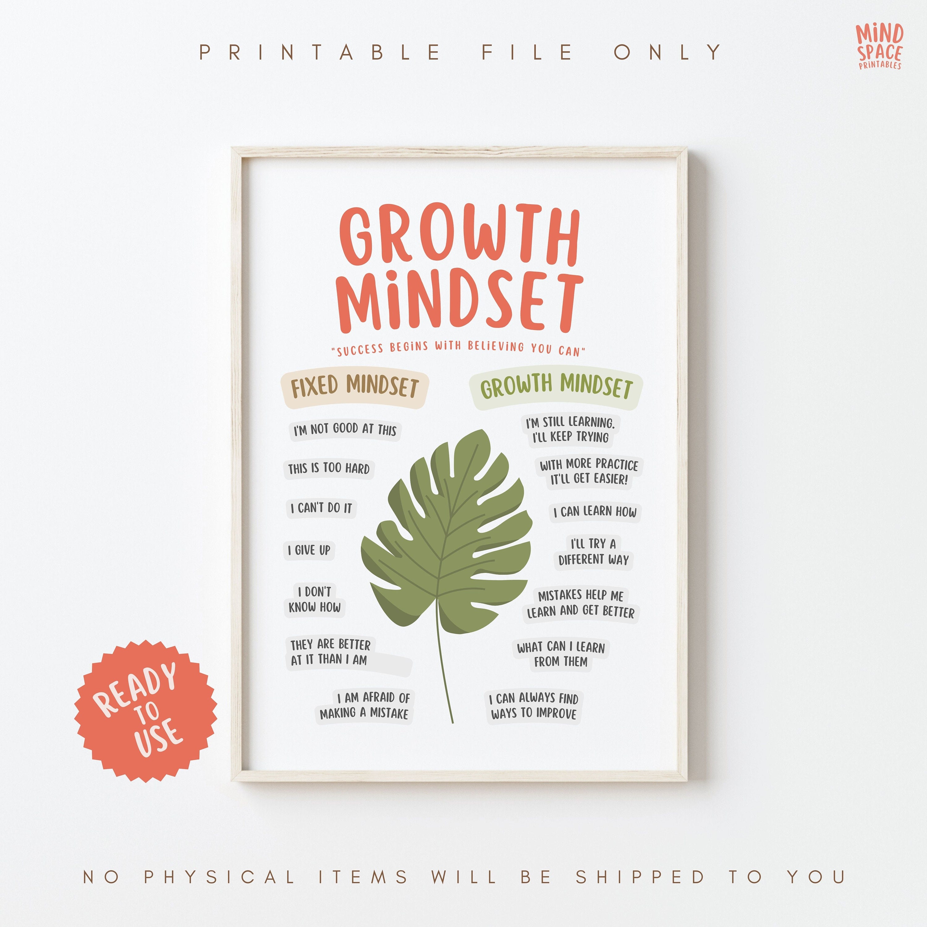 Growth Mindset Poster, Growth Vs Fixed Mindset, Therapy Office Decor ...