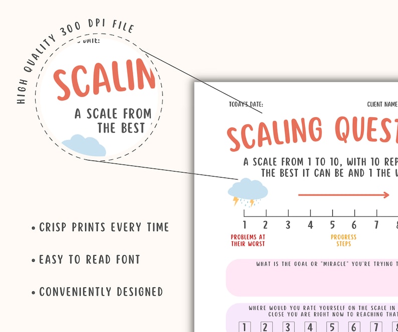 Scaling Questions Worksheet, SFBT Worksheets, Solution Focused Therapy Worksheet, Counselor ...
