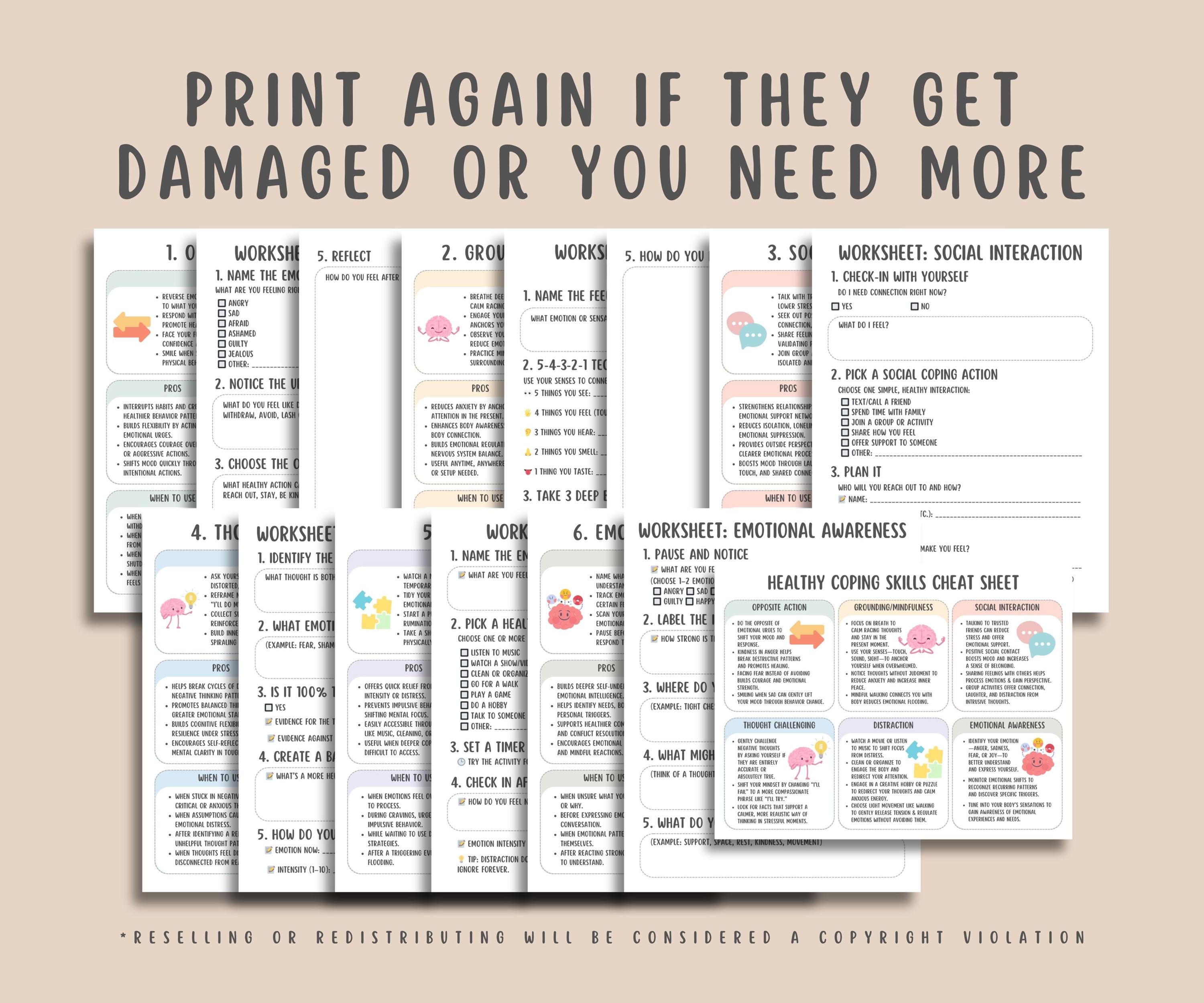 Healthy Coping Skills Worksheet + Cheatsheet (15 Pages), Mental Health ...