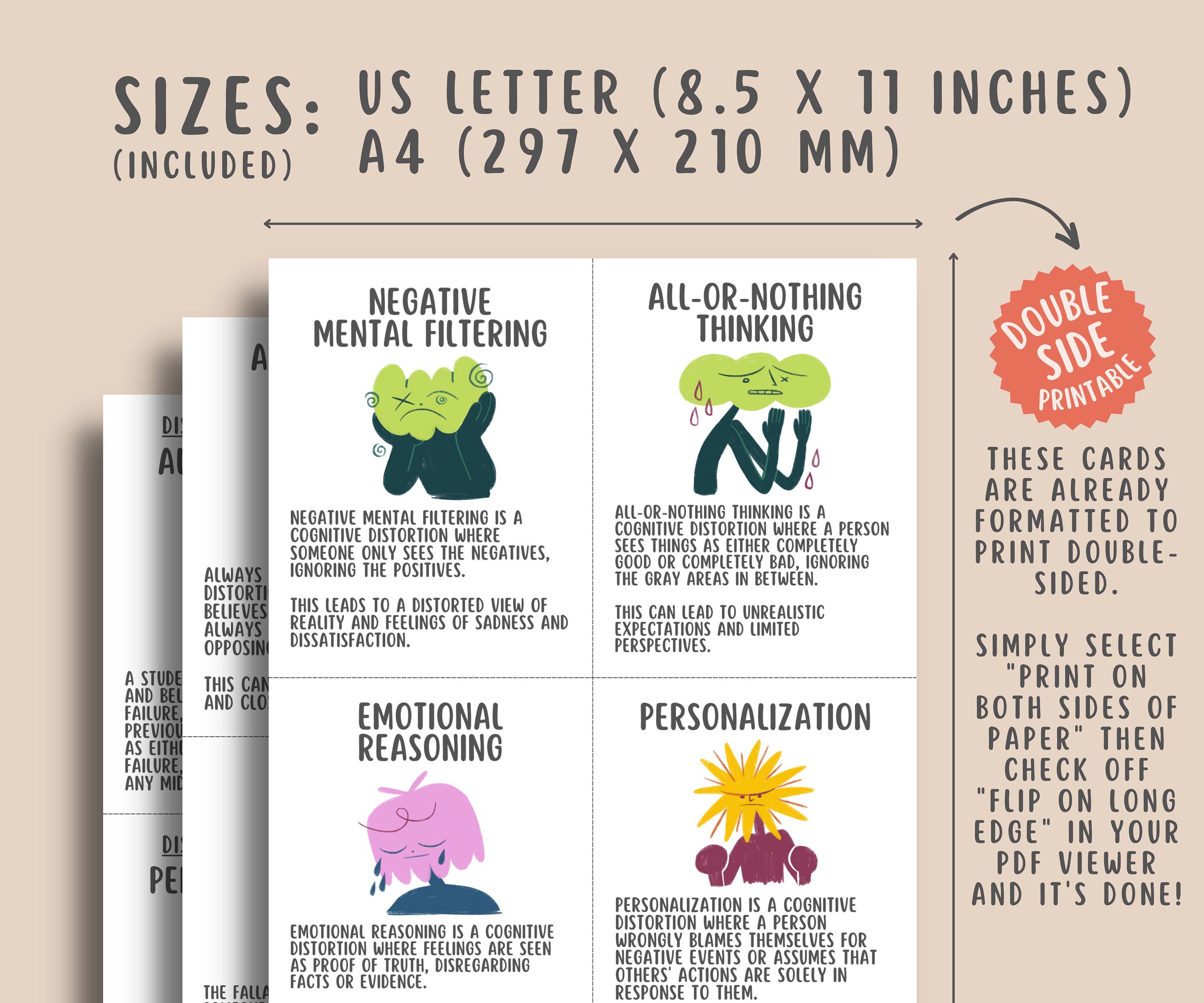 57 Cognitive Distortion Cards, DBT Coping Skill Cards, Unhelpful Ways ...