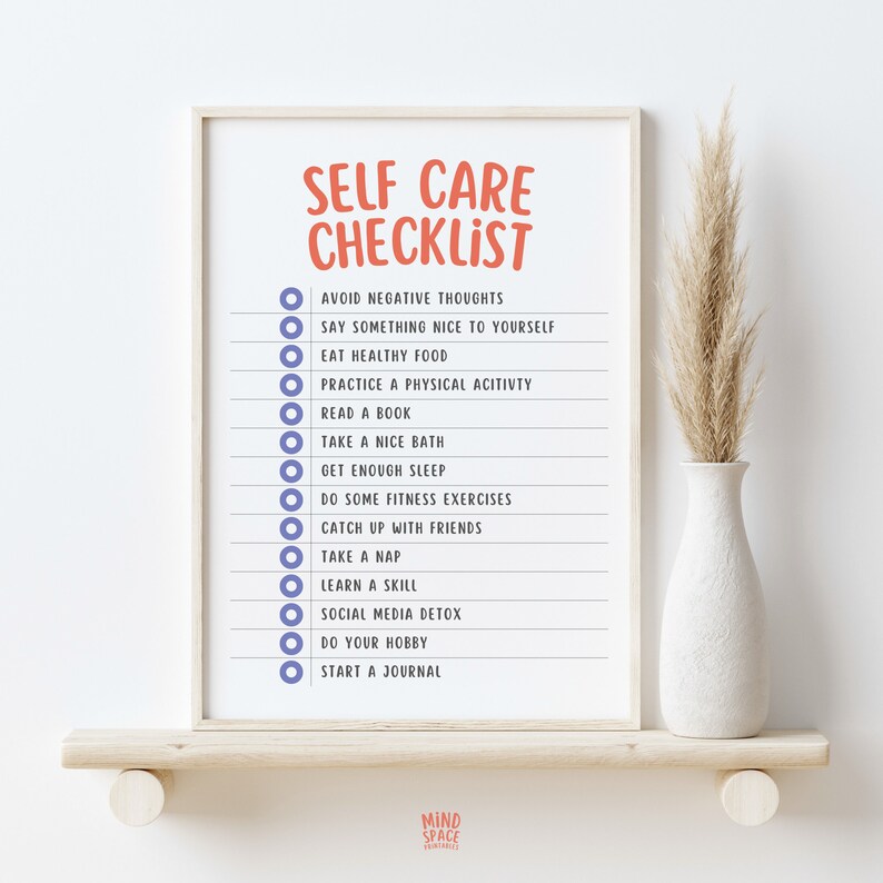 Self Care Checklist Printable Check in Sign Coping Skills - Etsy