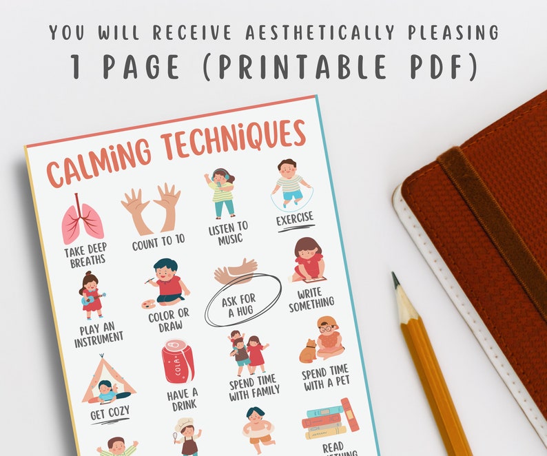 16 Calming Techniques Chart for Kids Teens, Grounding Strategies Print ...
