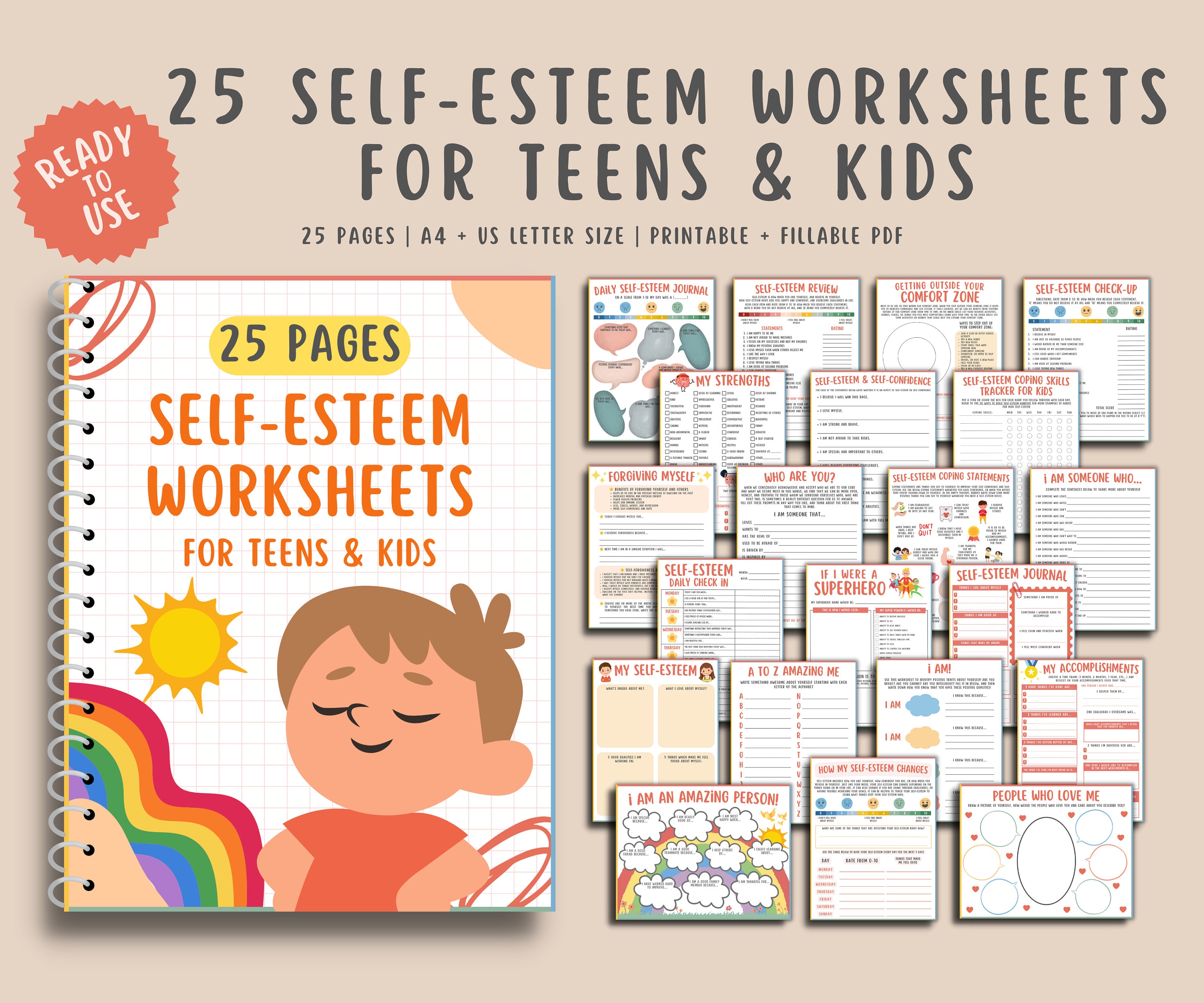 25 Self Esteem Worksheets Printables for Kids Teens - Etsy