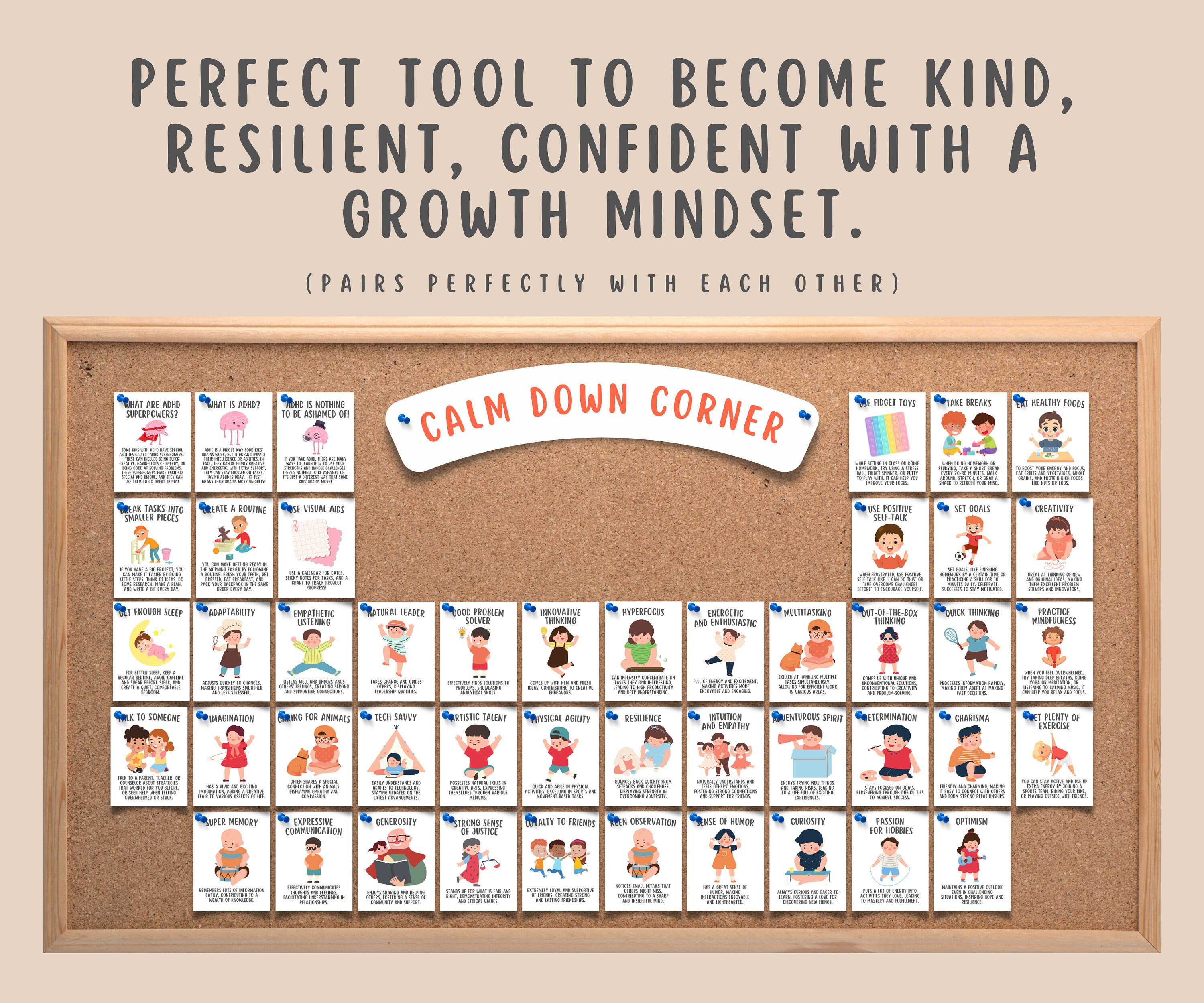 52 ADHD Superpower Strength & Coping Skill Cards, Executive Functioning ...