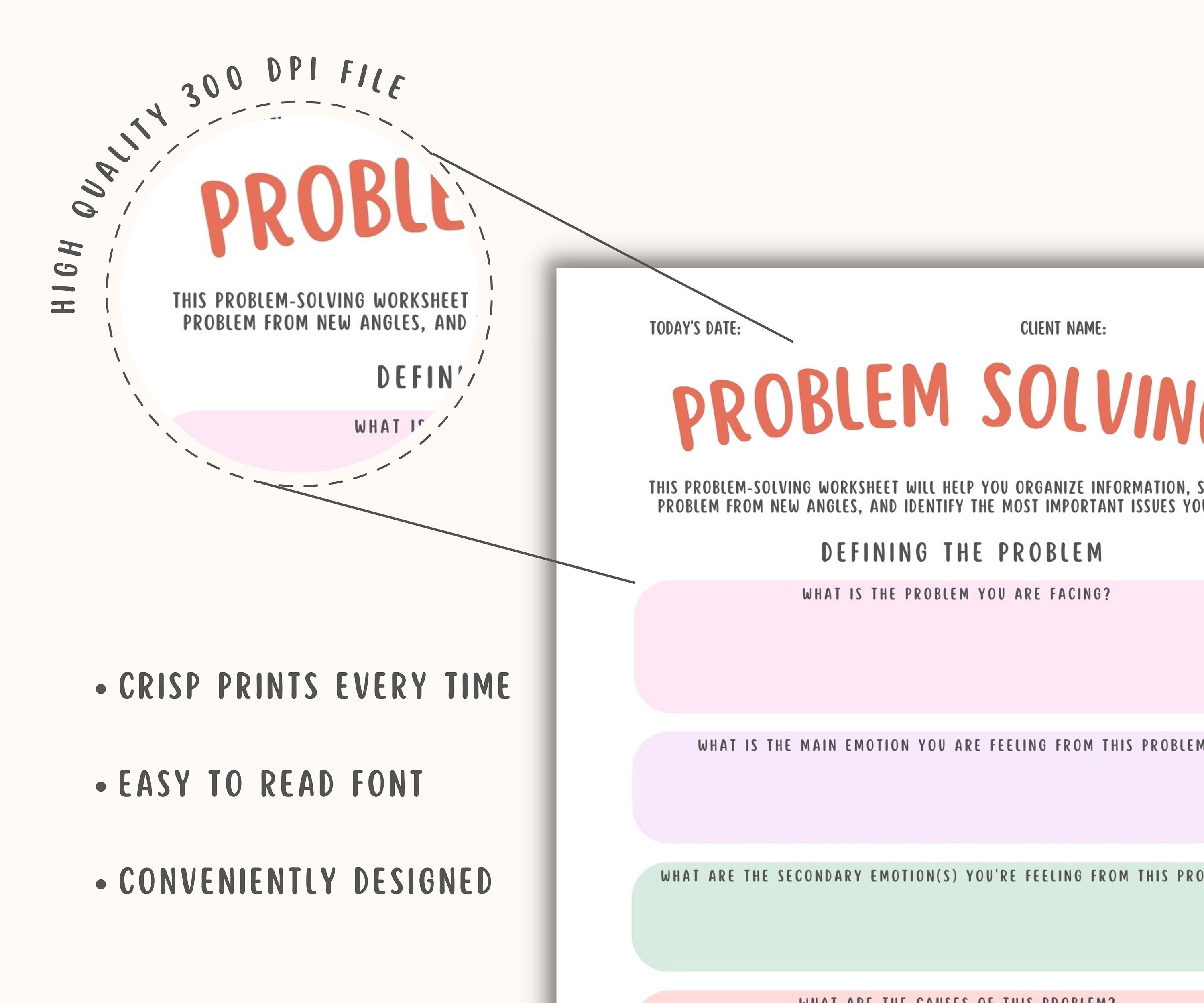 Problem Solving Worksheet, SFBT Worksheets, Solution Focused Brief ...