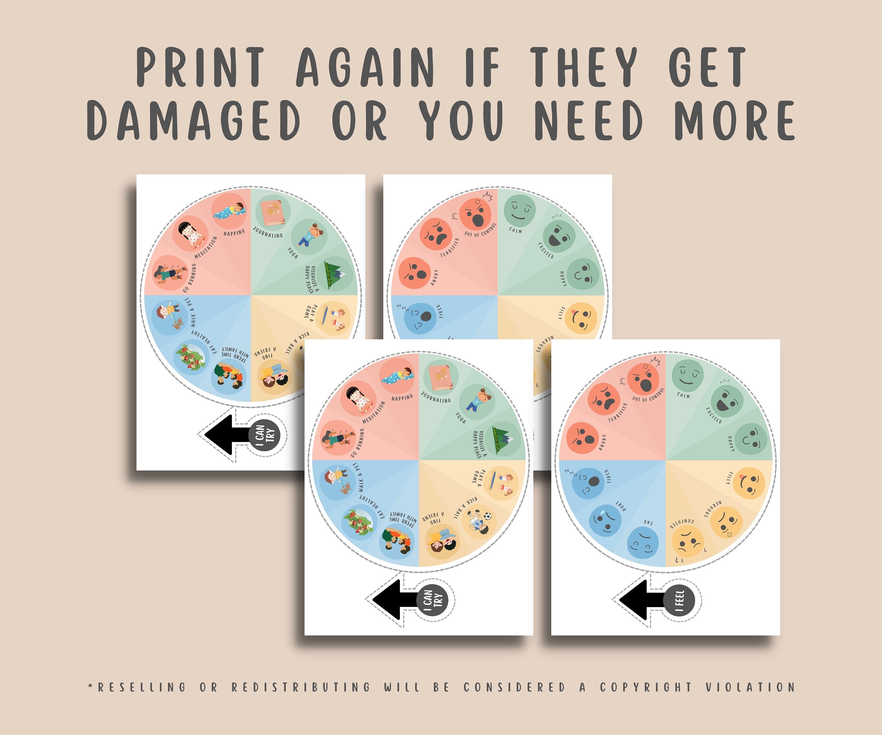 Feelings Wheel With Coping Skills Activity for Kids, Calming Corner ...