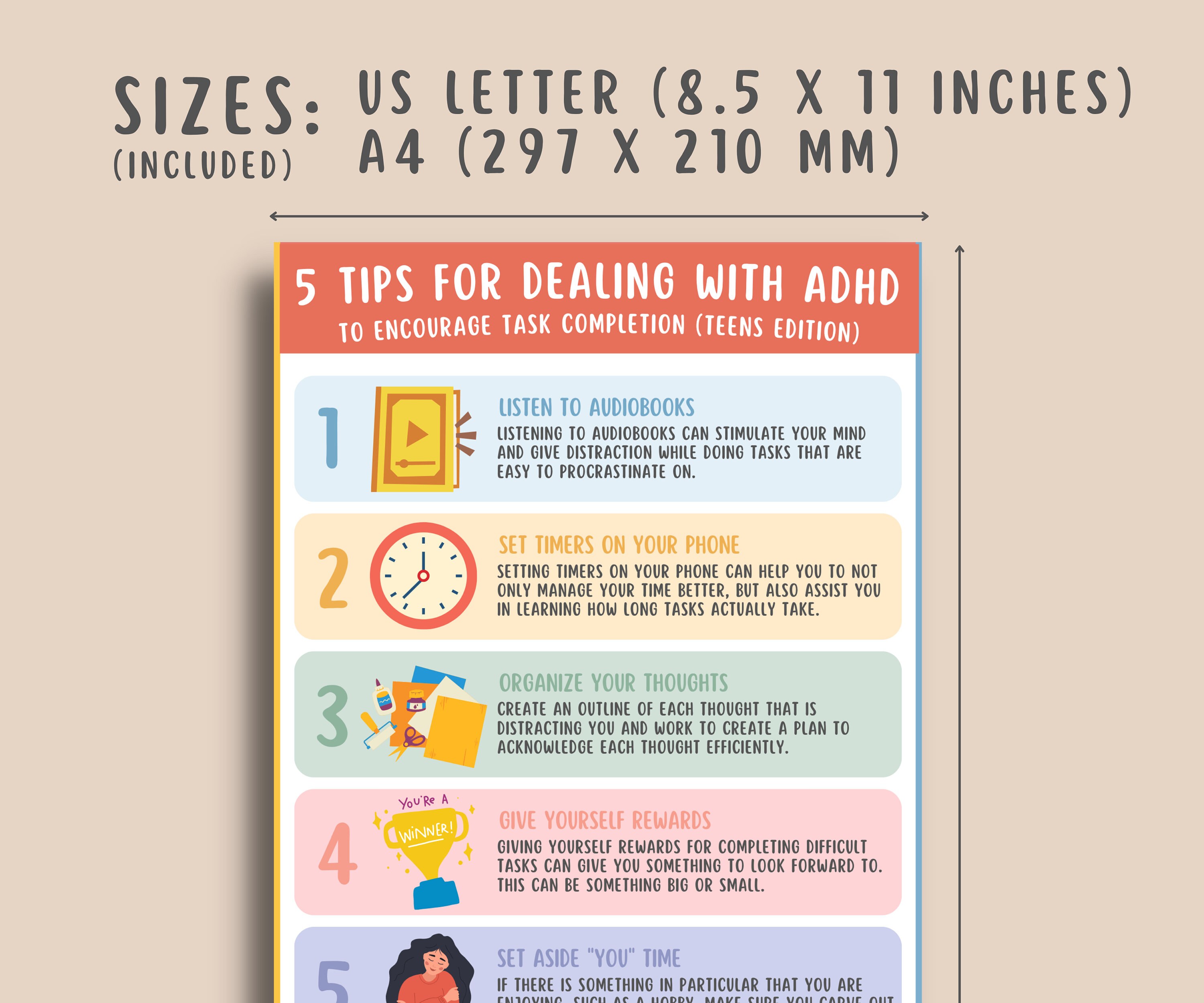 5 ADHD Coping Tips for Teens Handout Attention Deficit Hyper - Etsy