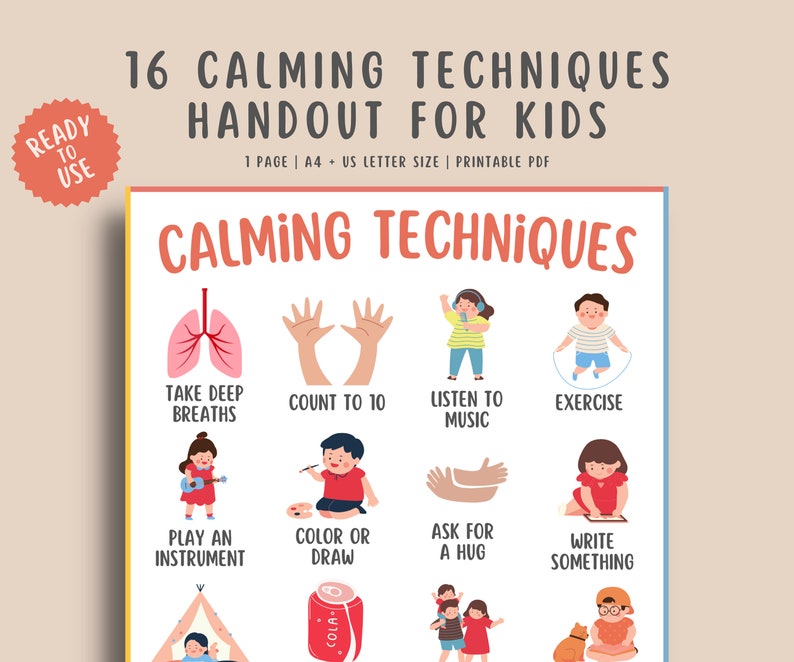 16 Calming Techniques Chart for Kids Teens Grounding - Etsy