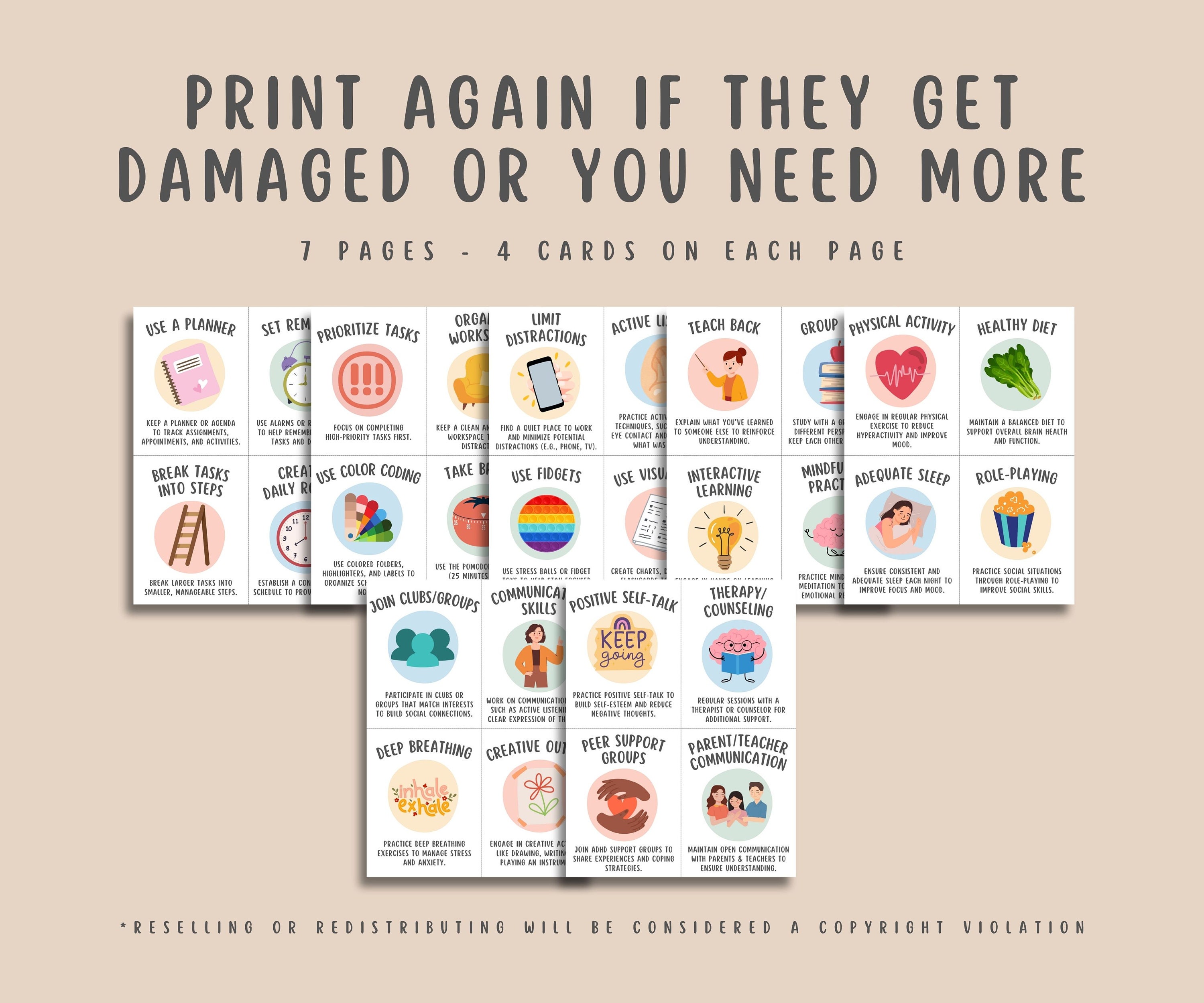 28 ADHD Coping Skills Flashcards for Kids and Teens, Attention Deficit ...