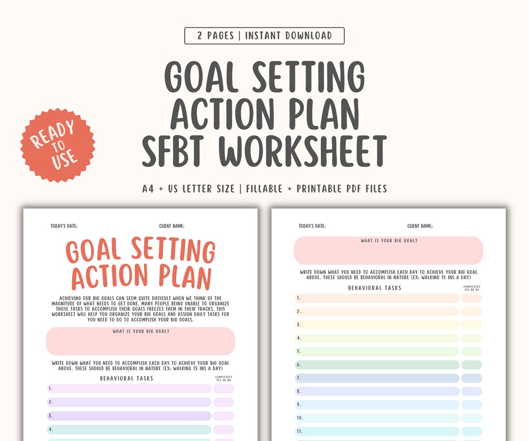 Goal Setting Action Plan Worksheet, SFBT Worksheets, Solution Focused ...