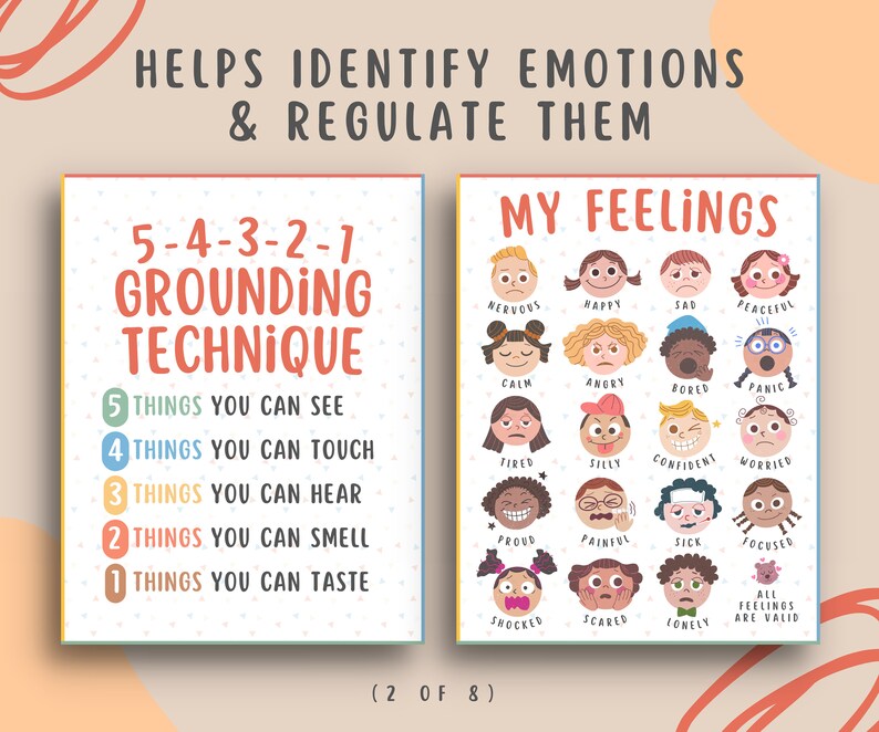 8 Calming Corner Posters for Kids Teens, Calm Down Techniques ...