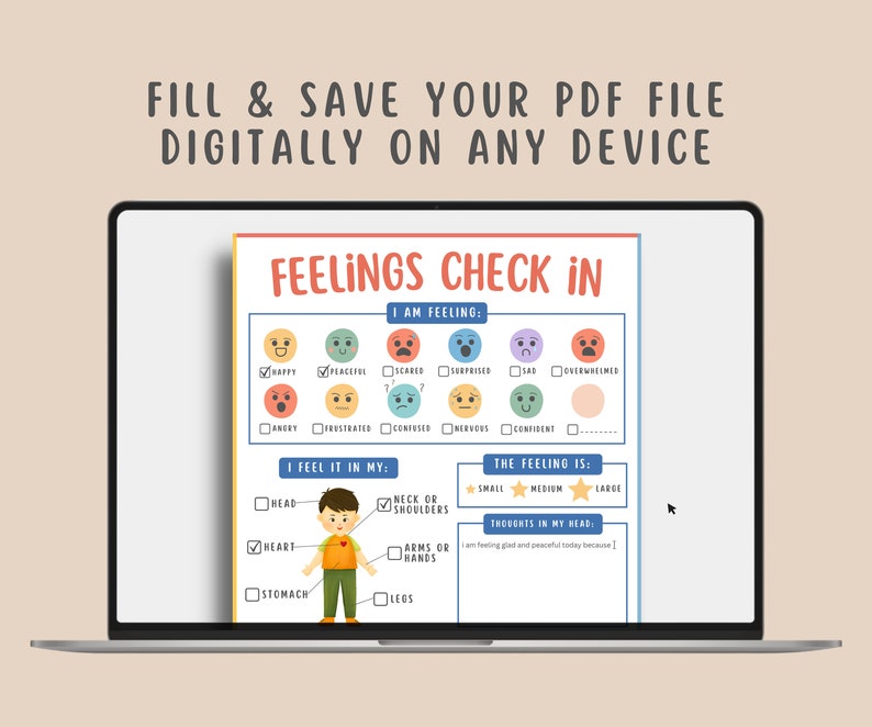 Feelings Check-in Worksheet Emotions Identification via - Etsy