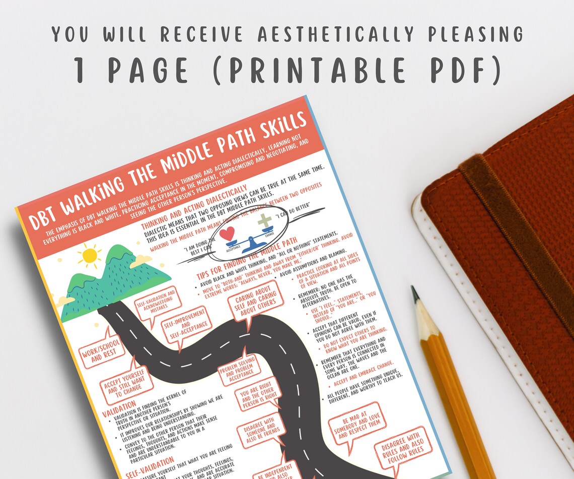 DBT Middle Path Coping Skills Handout Teens Kids Adults - Etsy