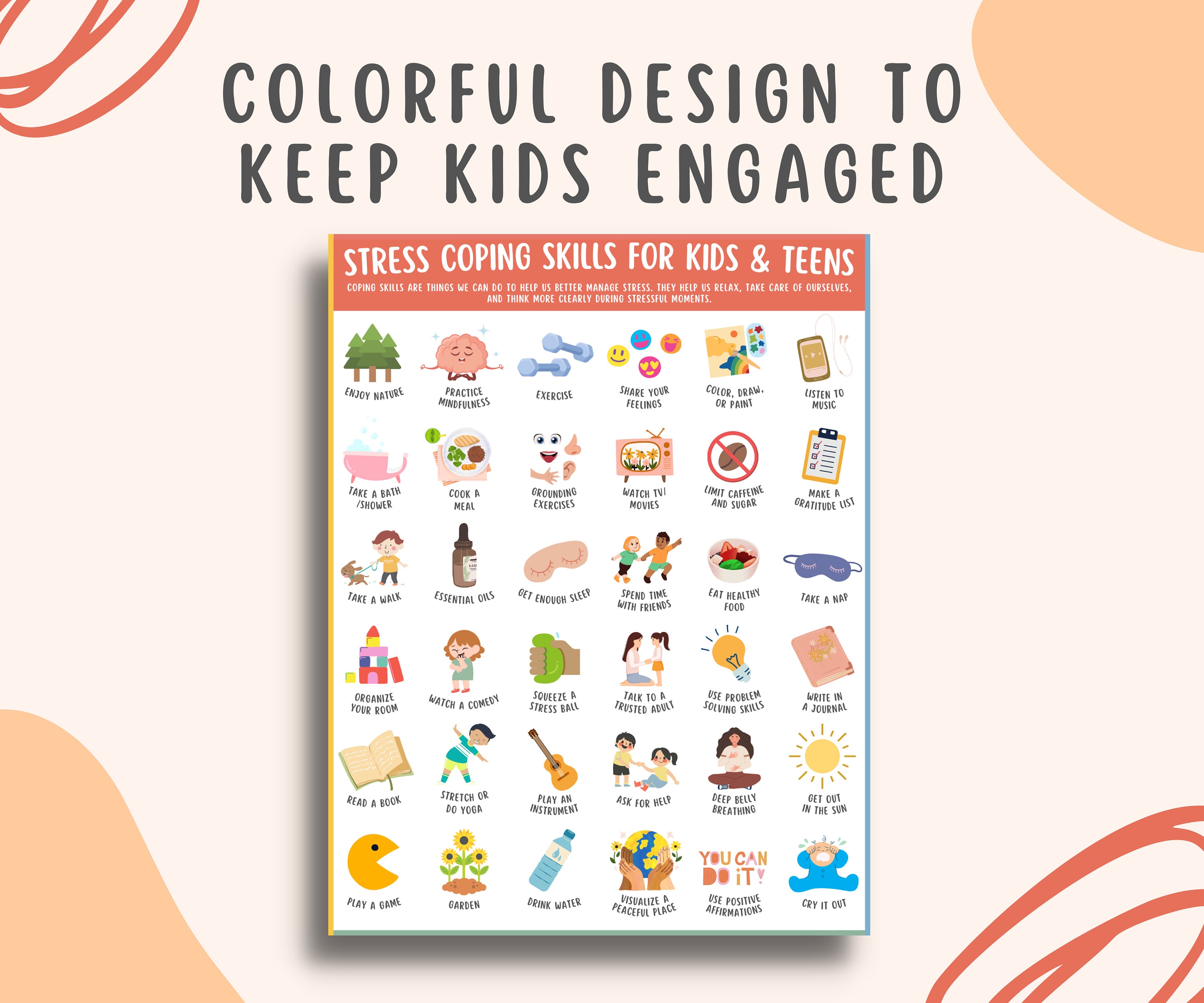 36 Stress Management Coping Skills for Kids & Teens, Anxiety Relief ...