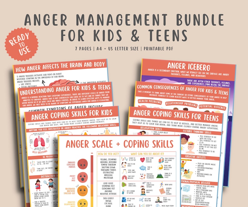 Anger Management Coping Skills for Kids Teens 7 Pages - Etsy