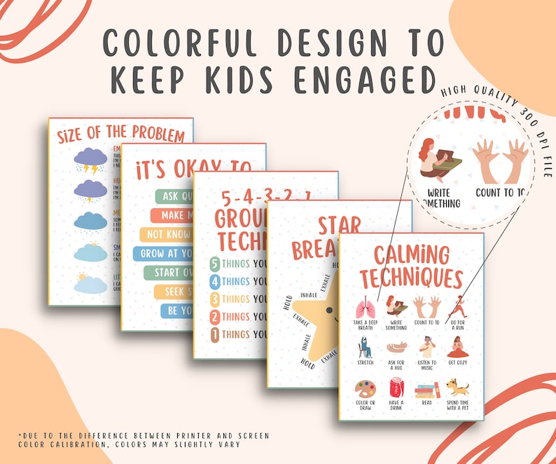 8 Calming Corner Posters for Kids Teens, Calm Down Techniques ...