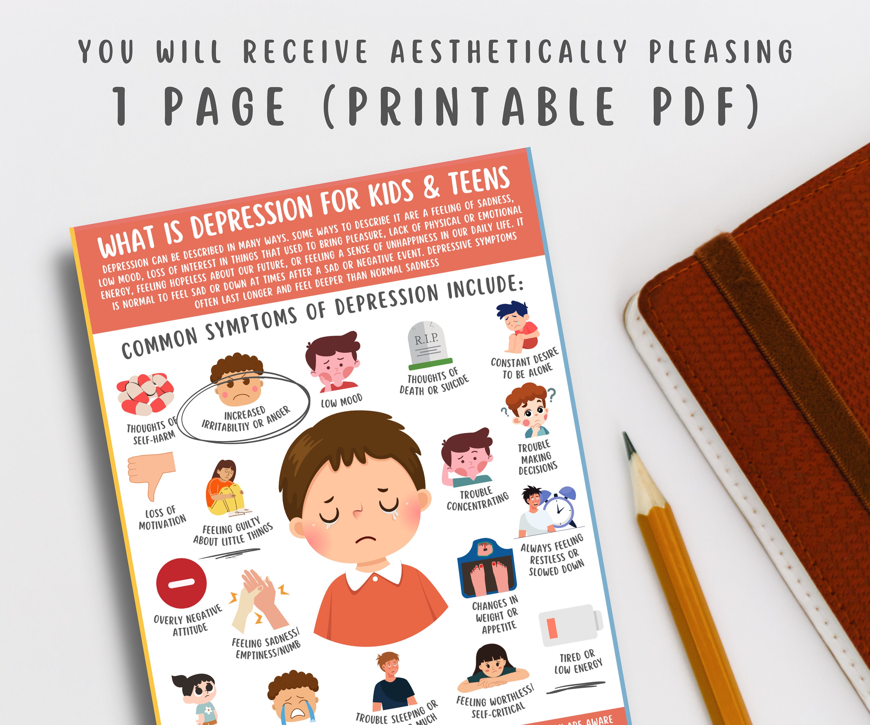 Depression Awareness Handout Kids Teens Mental Health - Etsy