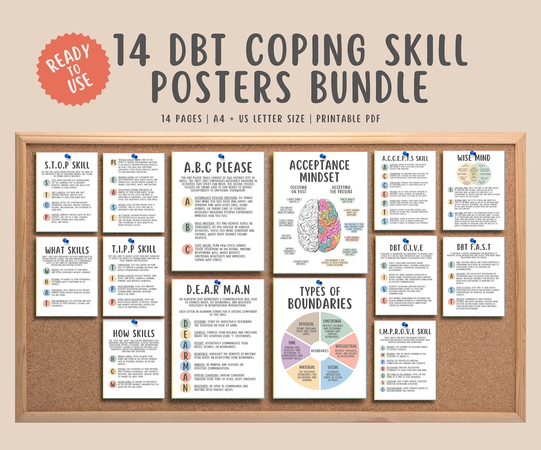 14 DBT Coping Skill Posters, Dialectical Behavior Therapy Cards ...