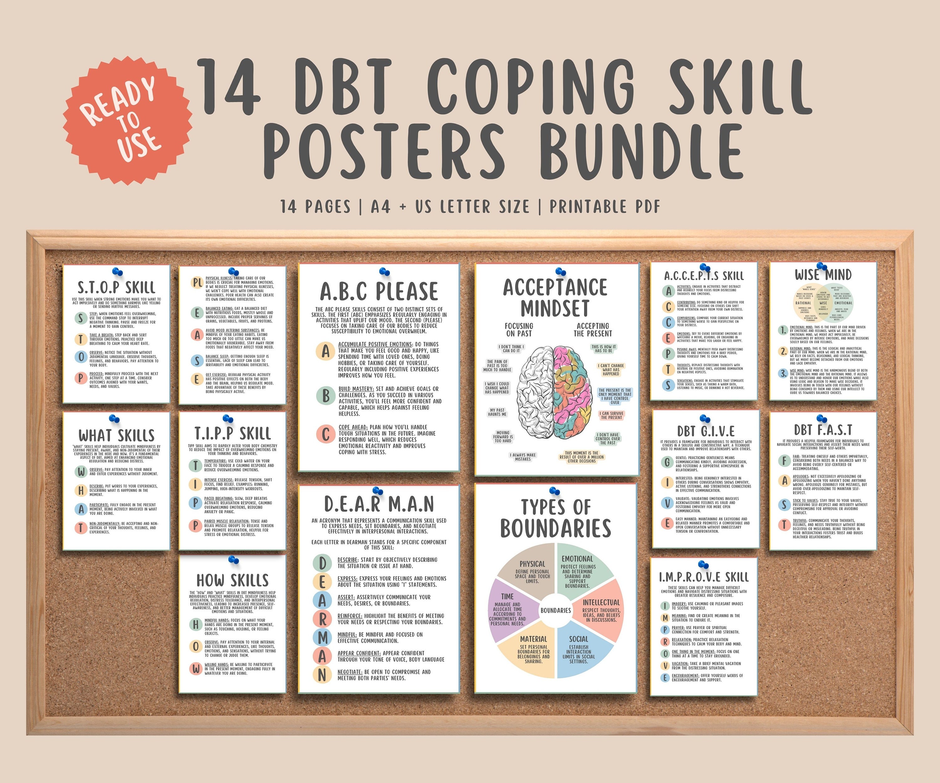 14 DBT Coping Skill Posters, Dialectical Behavior Therapy Cards ...