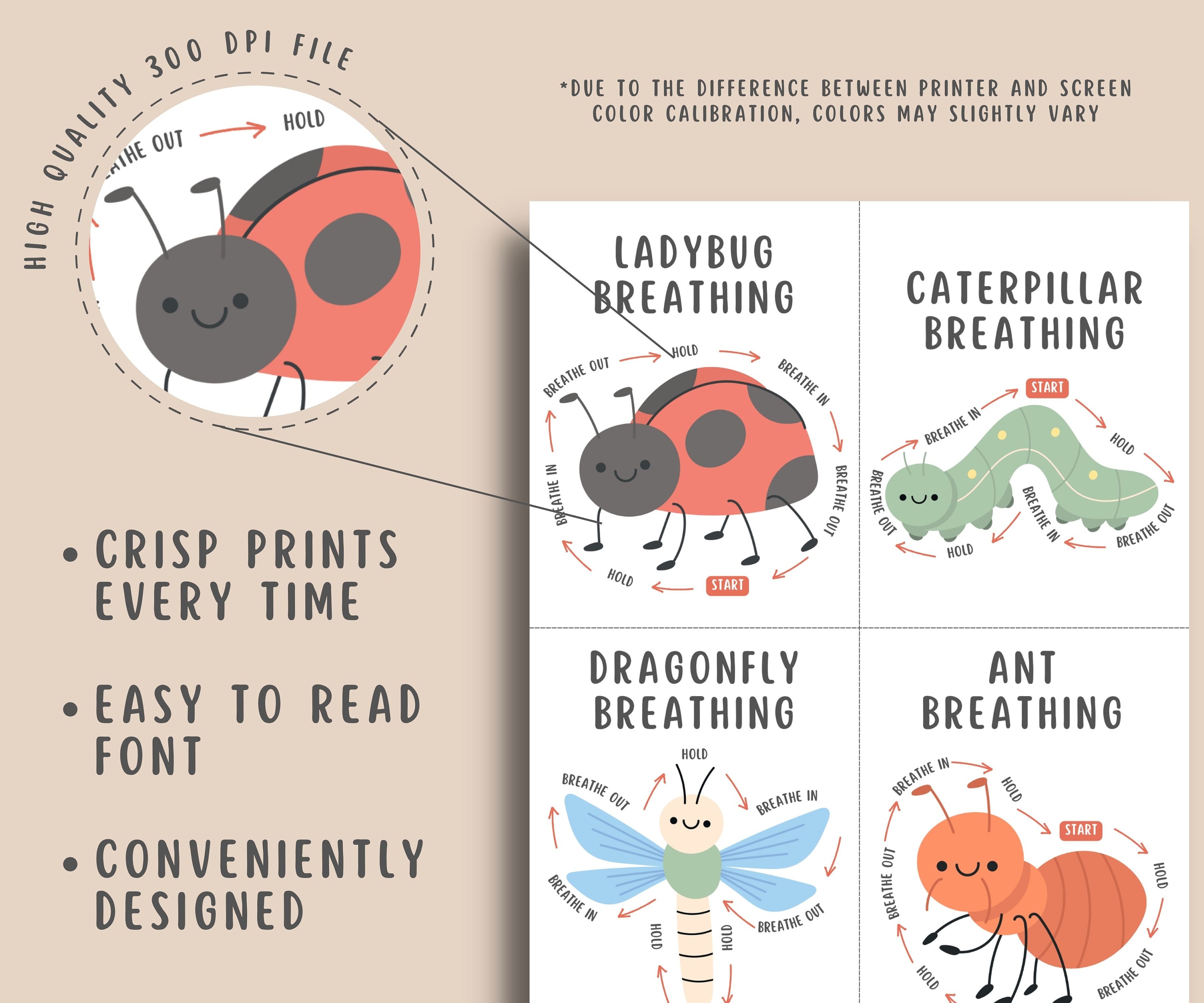 12 Insects Breathing Flashcards, Children Mindful Coping Skills ...