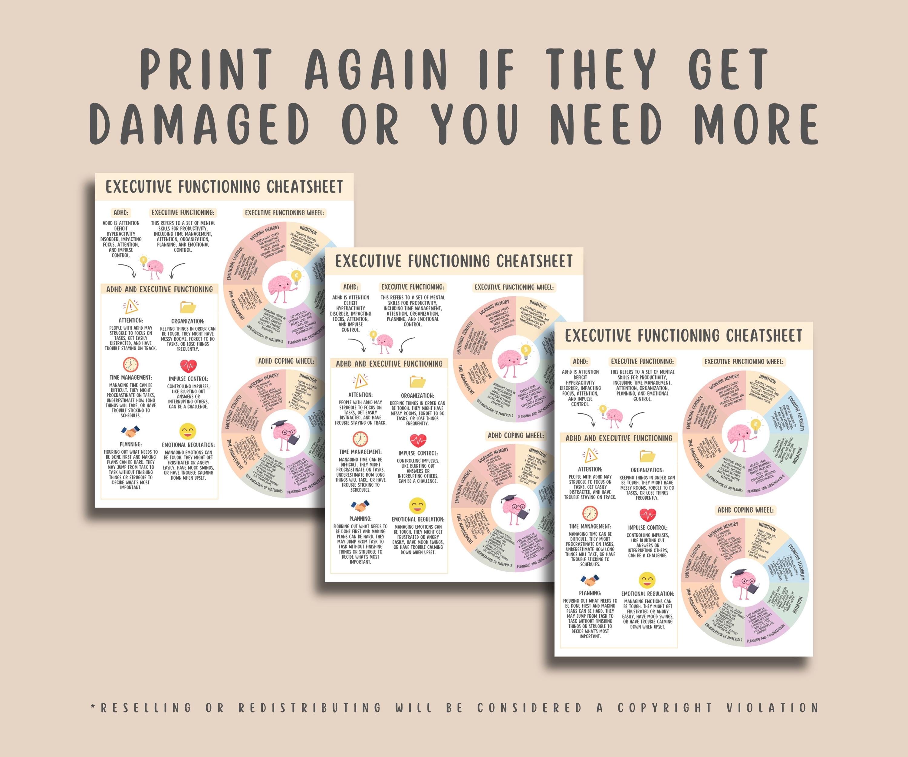 Executive Functioning Cheat Sheet, ADHD Coping Wheel, Emotional ...