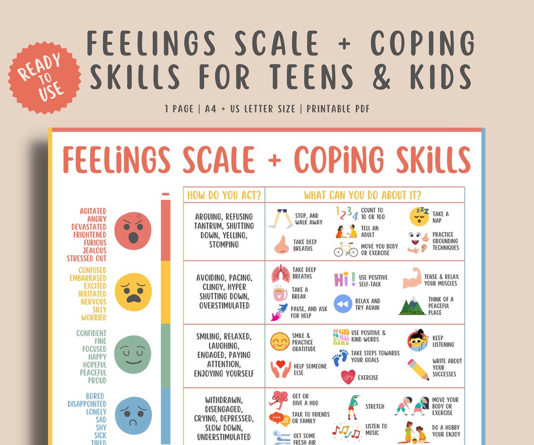 Feelings Coping Skills for Teens & Kids Emotions Scale Chart - Etsy