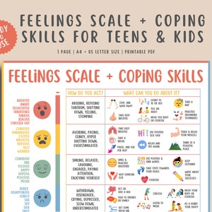 Feelings Coping Skills for Teens & Kids Emotions Scale Chart - Etsy