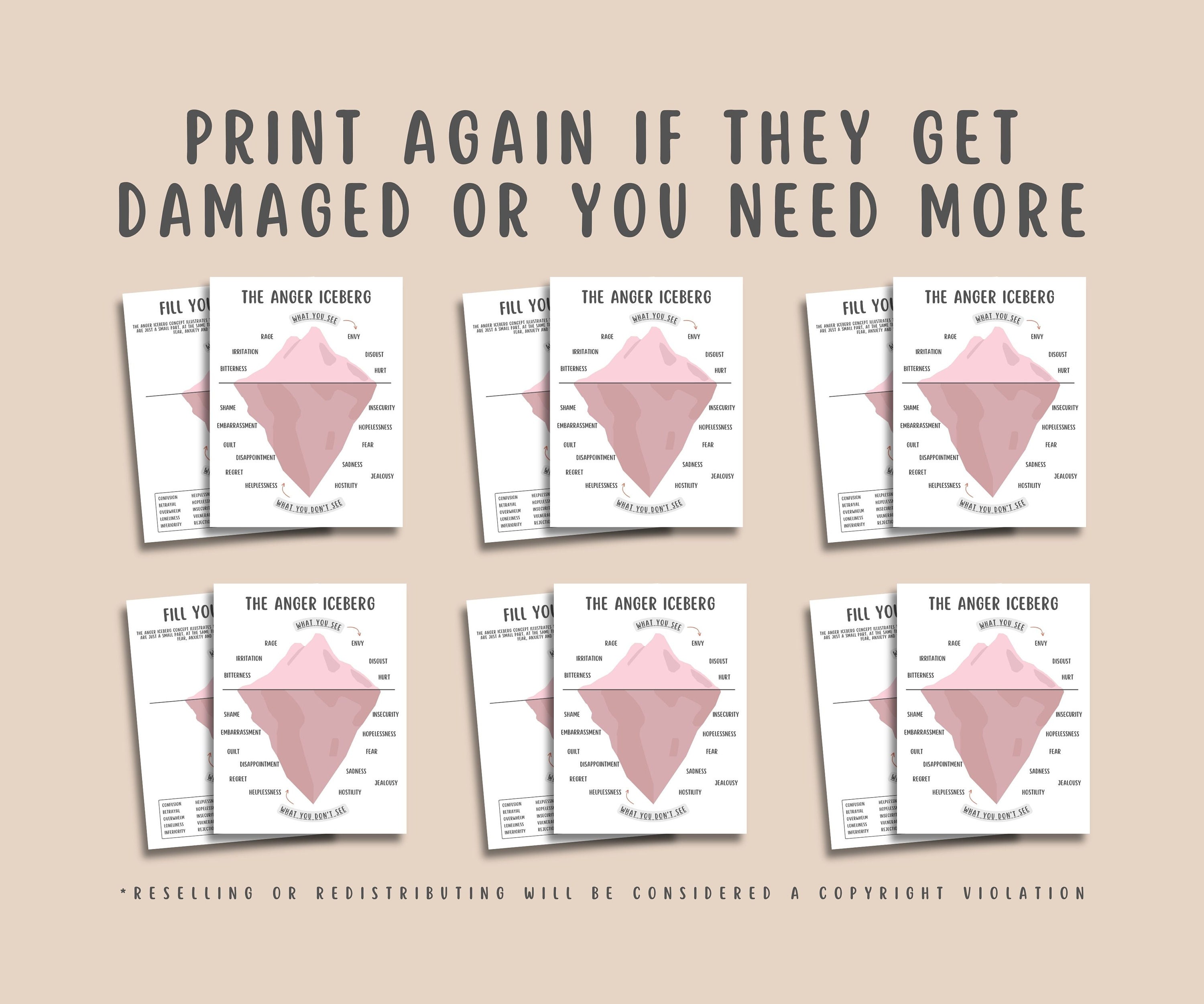 Anger Iceberg Worksheets set of 2, Anger Management, Anger Coping ...