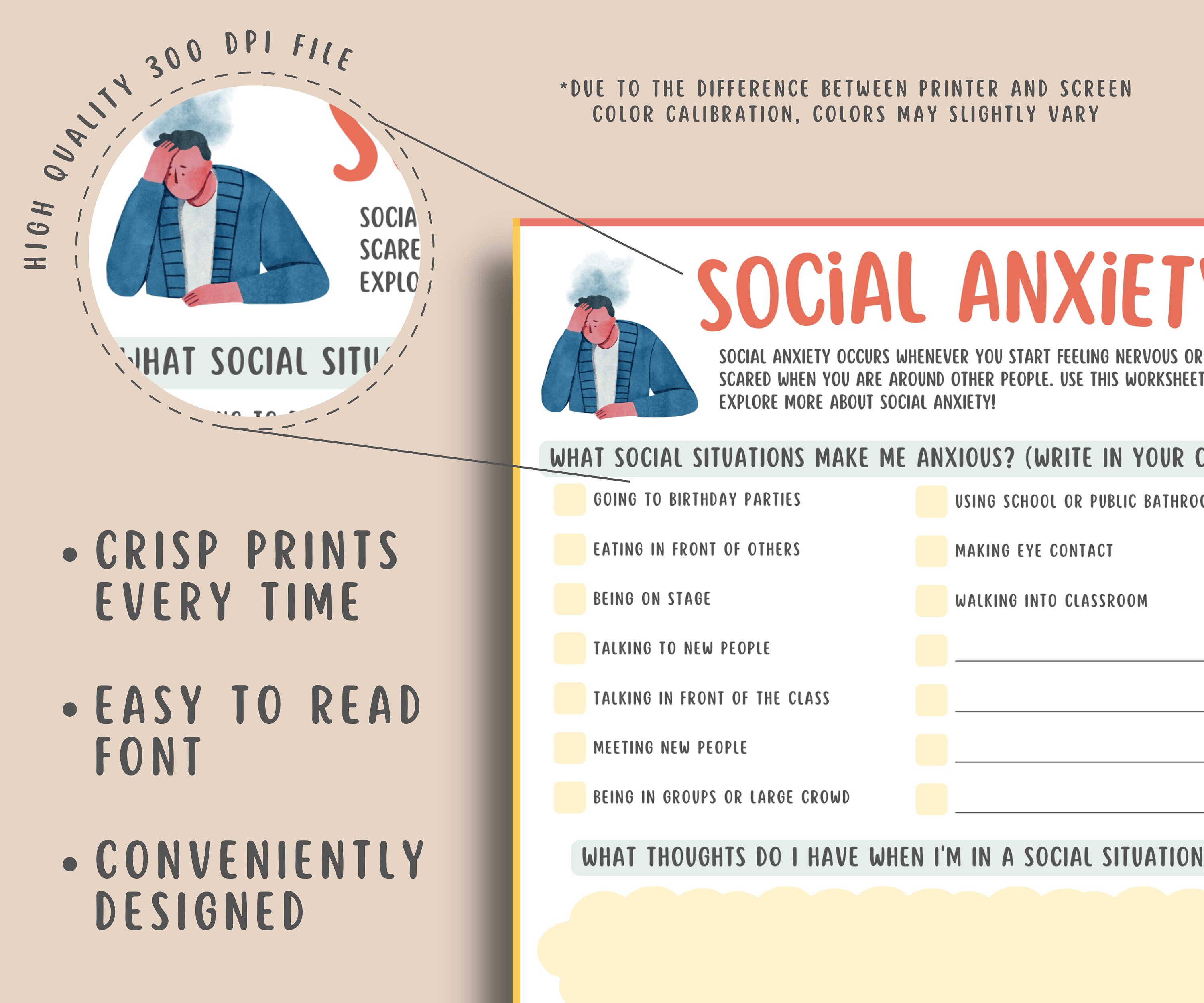 Social Anxiety Worksheet for Kids Teens & Children Social - Etsy