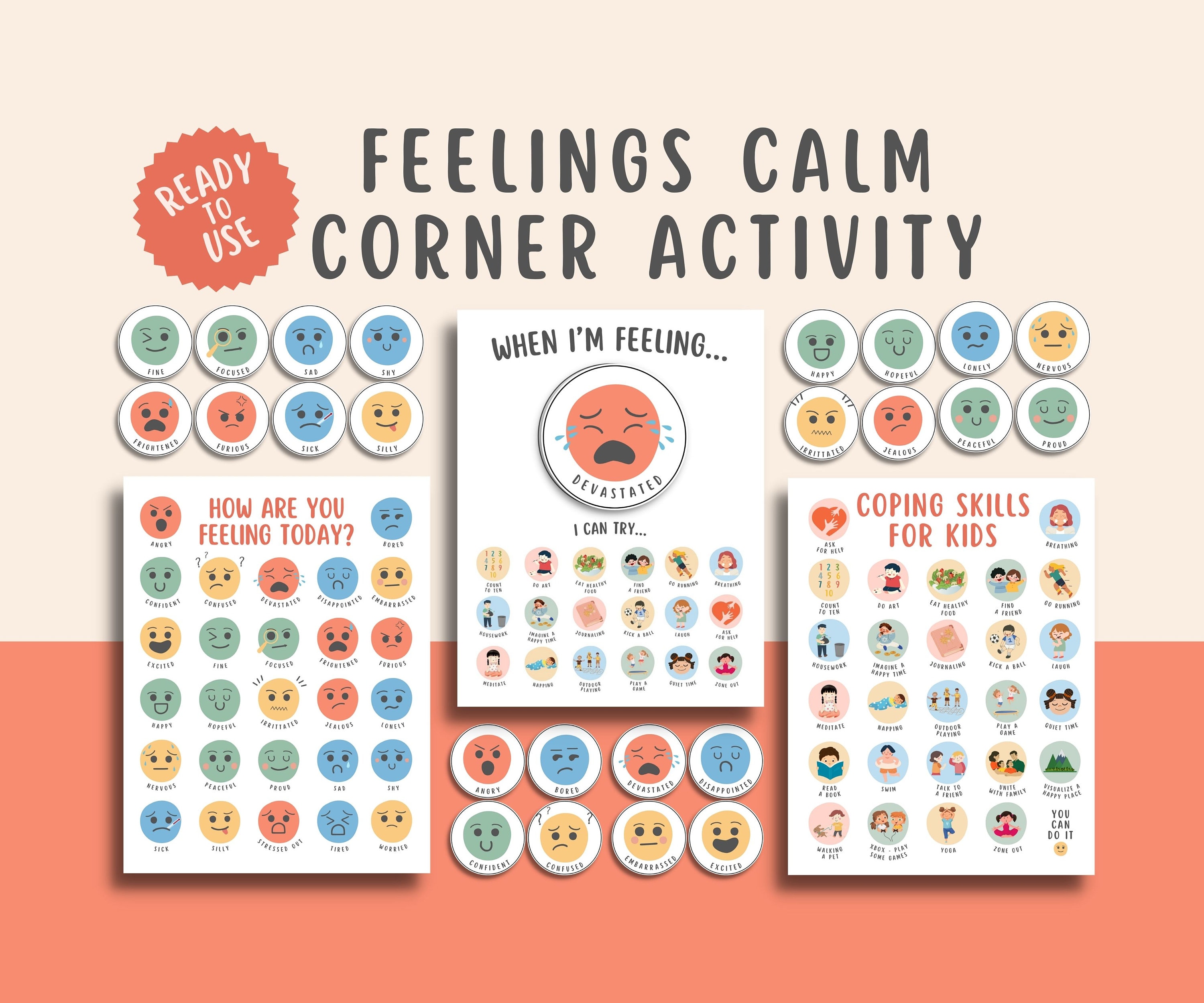 Feelings Calm Down Corner Kit, Emotional Regulation With Coping Skills ...