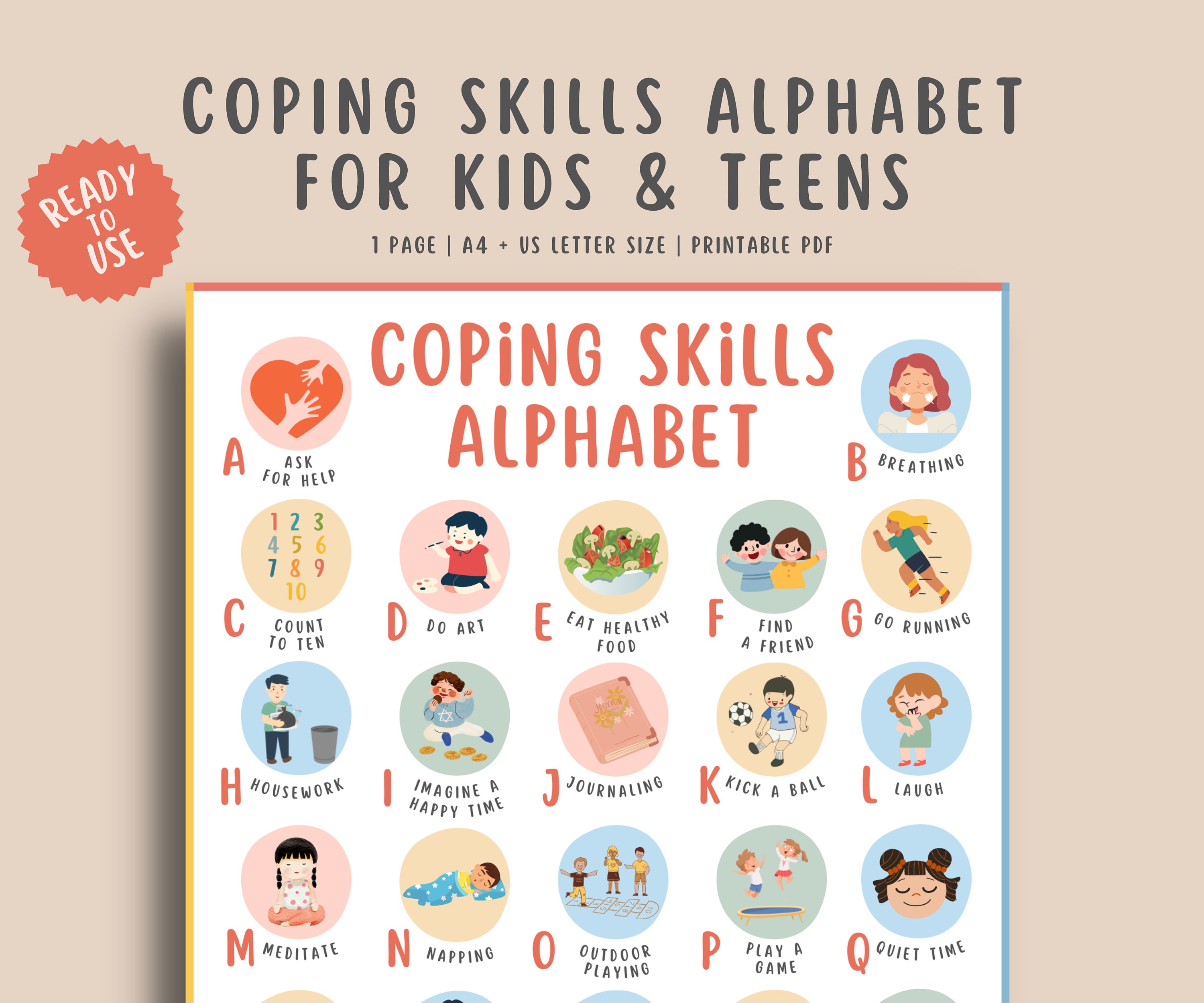 Alphabet Coping Skills for Kids Teens, Grounding Techniques, Social ...